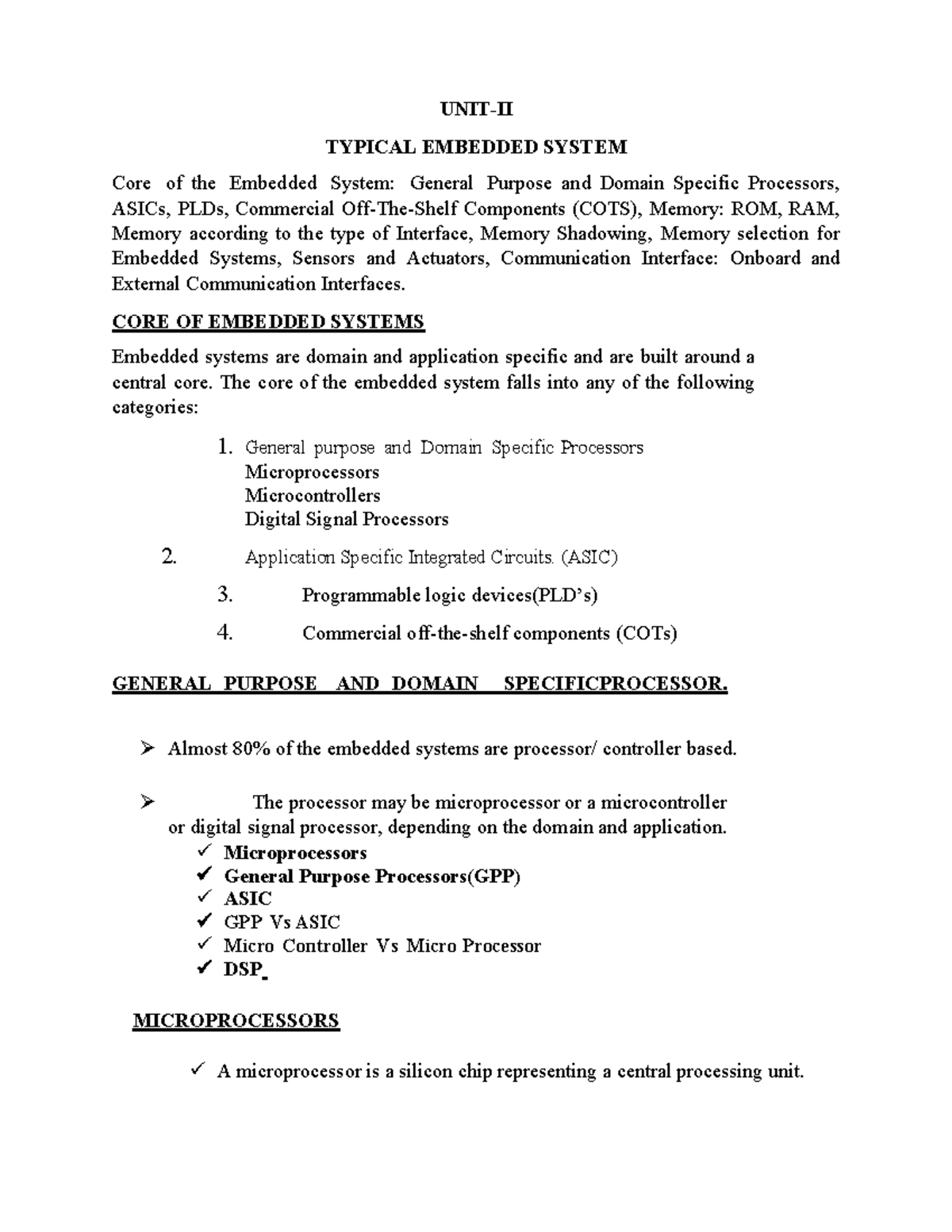 UNIT2 Notes - UNIT-II TYPICAL EMBEDDED SYSTEM Core of the Embedded ...