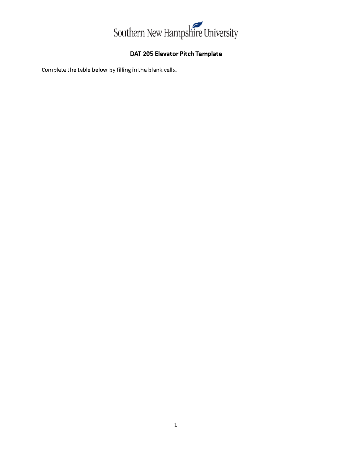 DAT 205 Elevator Pitch Template - DAT 205 Elevator Pitch Template ...