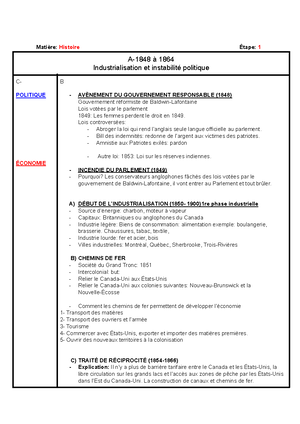Histoire du Canada de 1896 à 1919 - Matière: Histoire du Québec et du ...