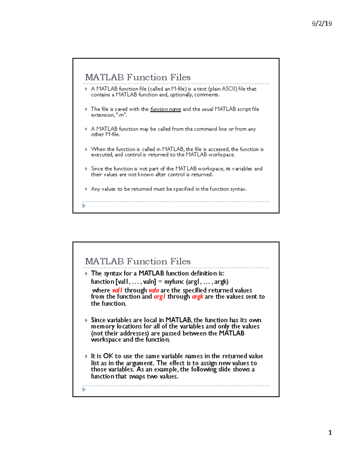 Matlab Session 2 Matlab Function Files A Matlab Function File Called An M File Is A Text