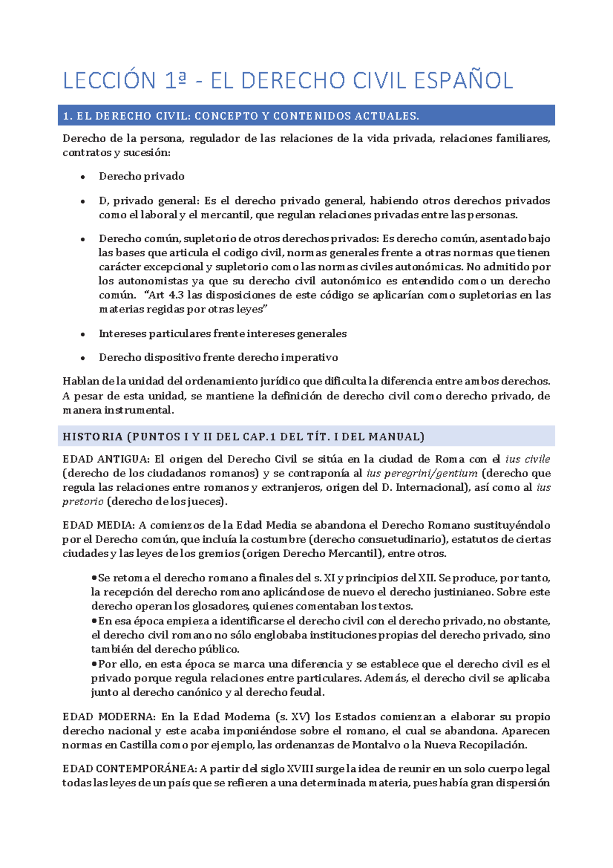 Leccion 1 y 2. Instituciones Básicas Derecho Privado. - LECCIÓN 1ª - EL DERECHO CIVIL ESPAÑOL ...