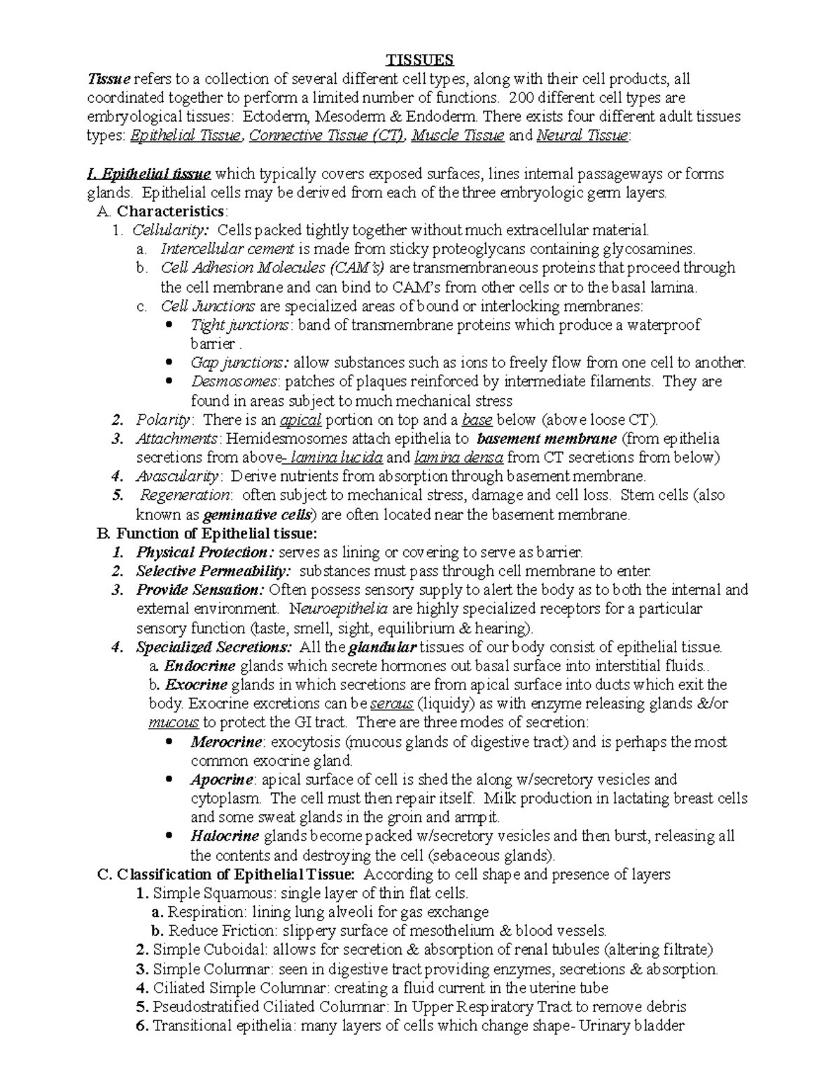 Tissues outline - TISSUES Tissue refers to a collection of several ...