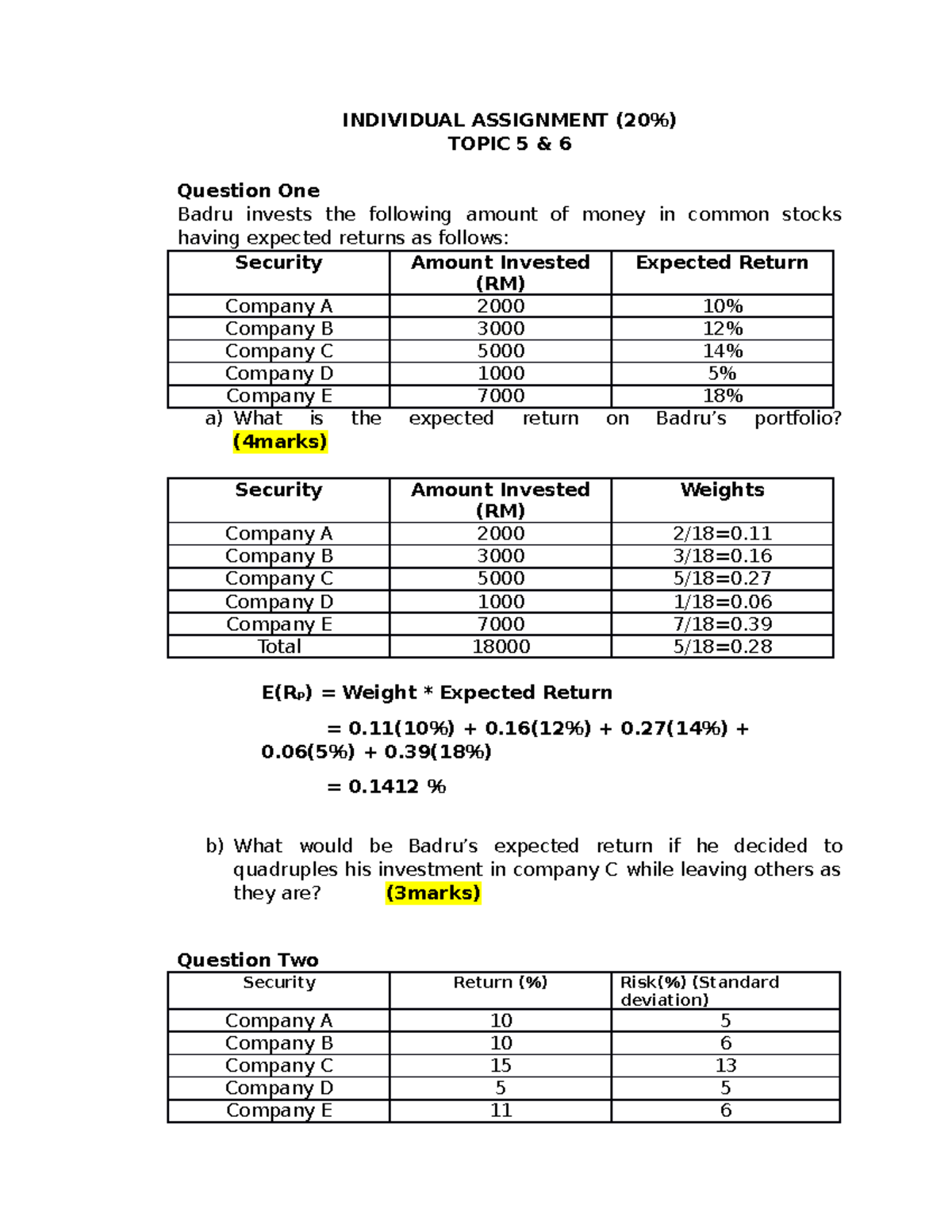 Individual Assignment ONE - INDIVIDUAL ASSIGNMENT (20%) TOPIC 5 & 6 ...