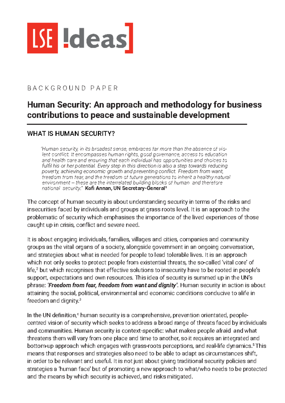 LSE Ideas Human Security Background - B A C K G R O U N D P A P E R ...