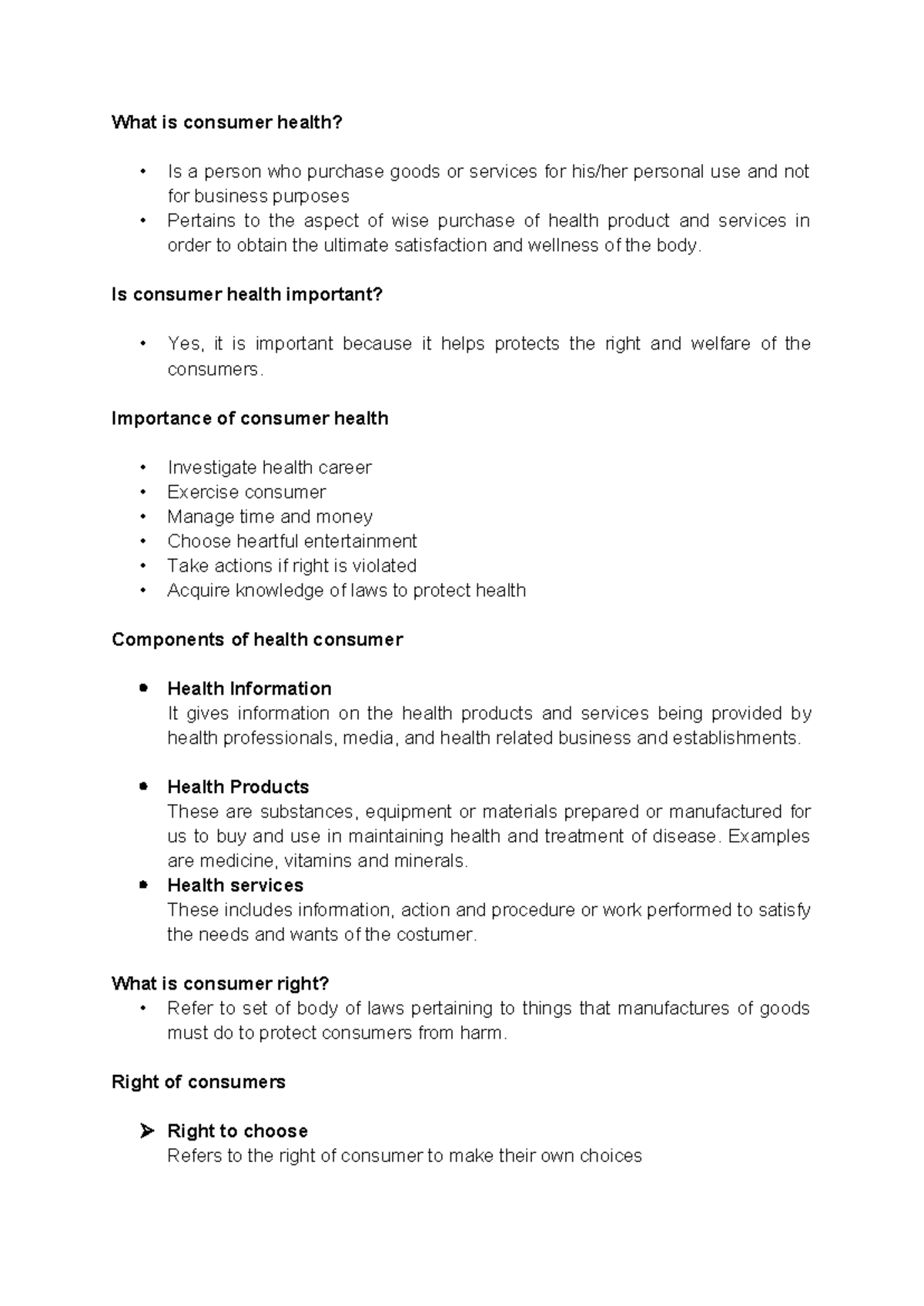Consumers Health - Lecture notes - What is consumer health? - Is a ...