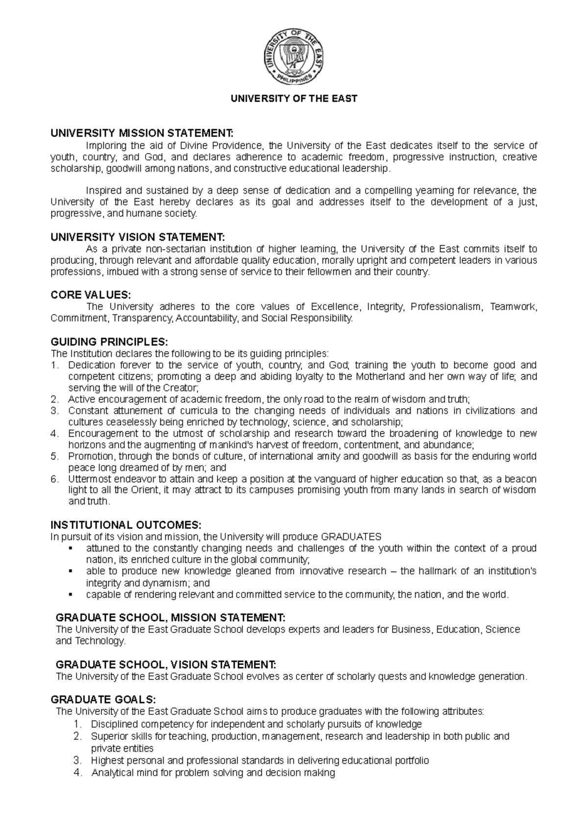 GCT7207 UE OBE Syllabus 2021-2022 - UNIVERSITY OF THE EAST UNIVERSITY ...