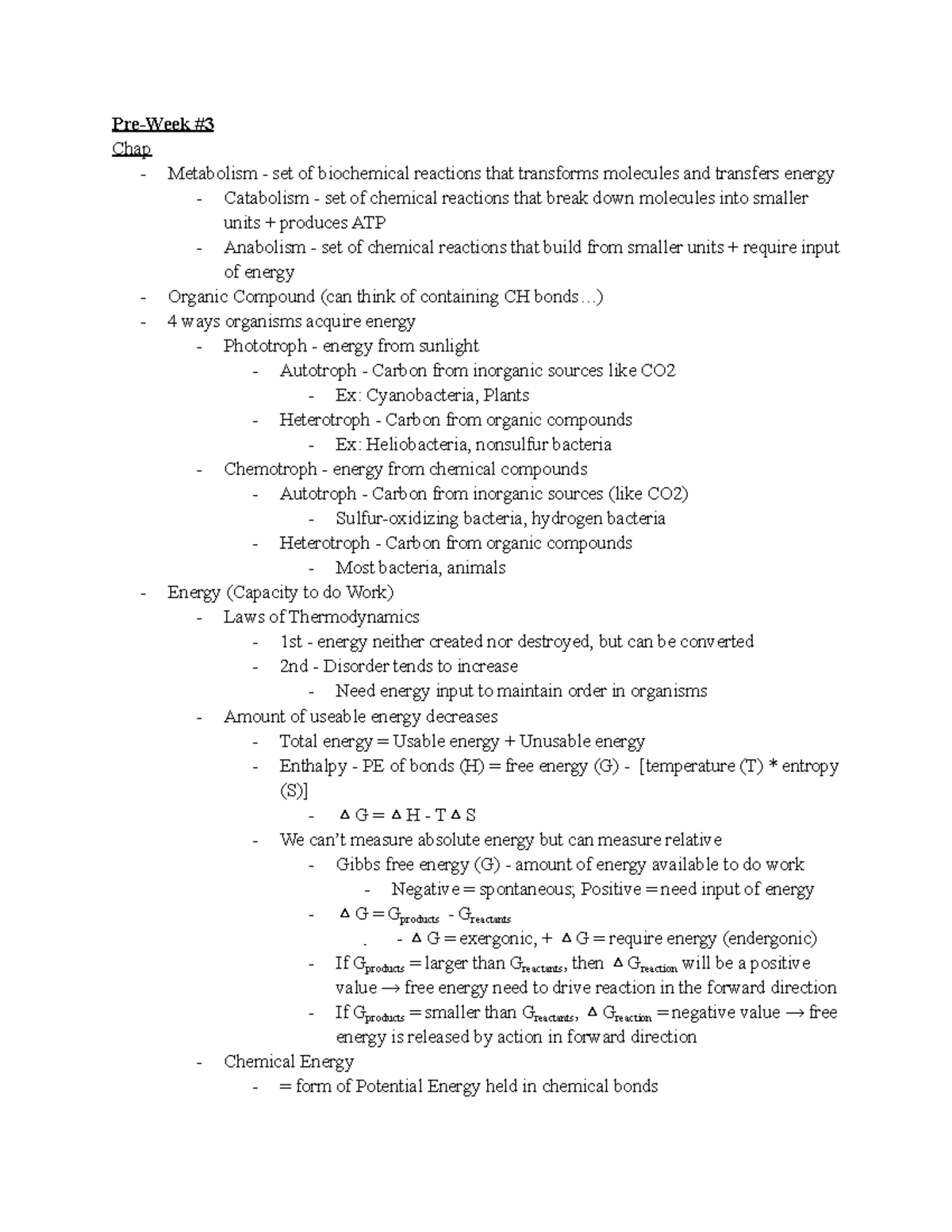 LS7A Reading Summary - Week 3 - Pre-Week # Chap - Metabolism - set of ...