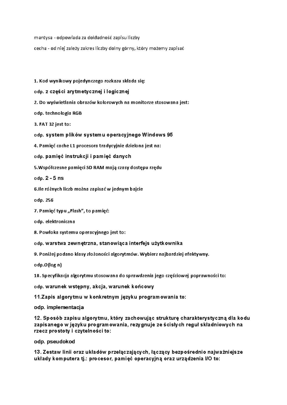 Tpi - Wszystkie pytania do egzaminu - mantysa - odpowiada za dokładność ...