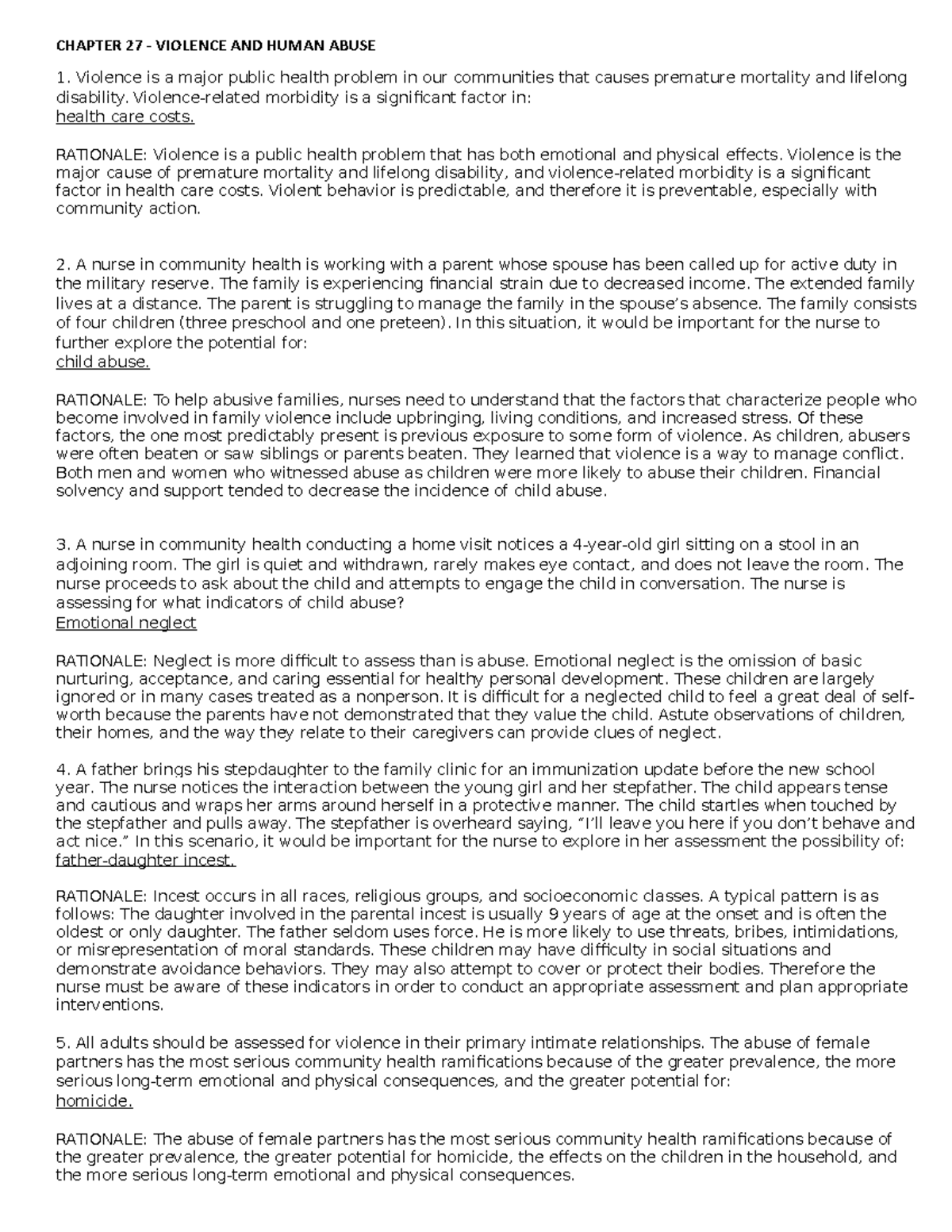 Chapter 27 - Violence AND Human Abuse - CHAPTER 27 - VIOLENCE AND HUMAN ...