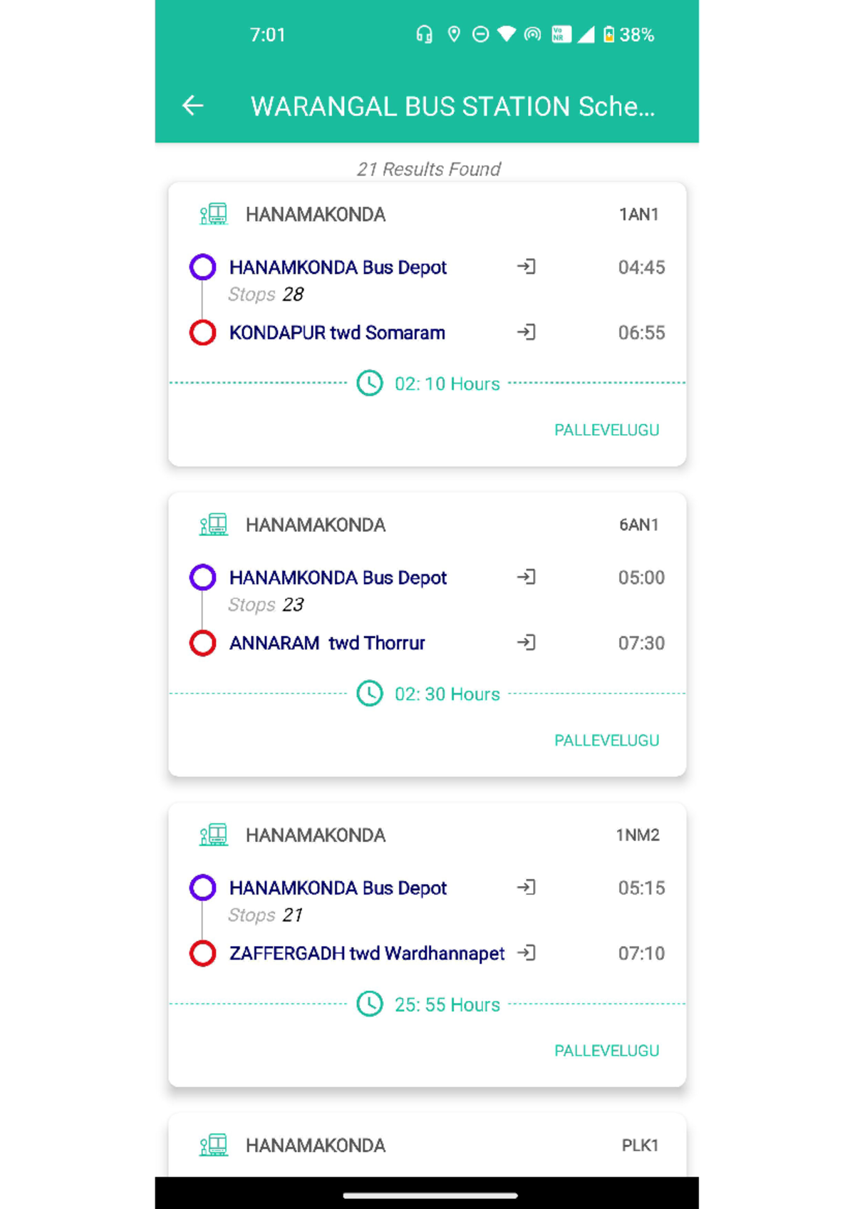Green bus Warangal to bolli