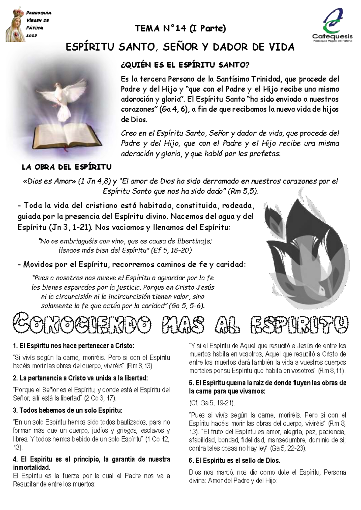 Ficha 14 EL Espiritu Santo I Parte - TEMA N° 14 (I Parte) ESPÍRITU SANTO, SEÑOR Y DADOR DE VIDA ...