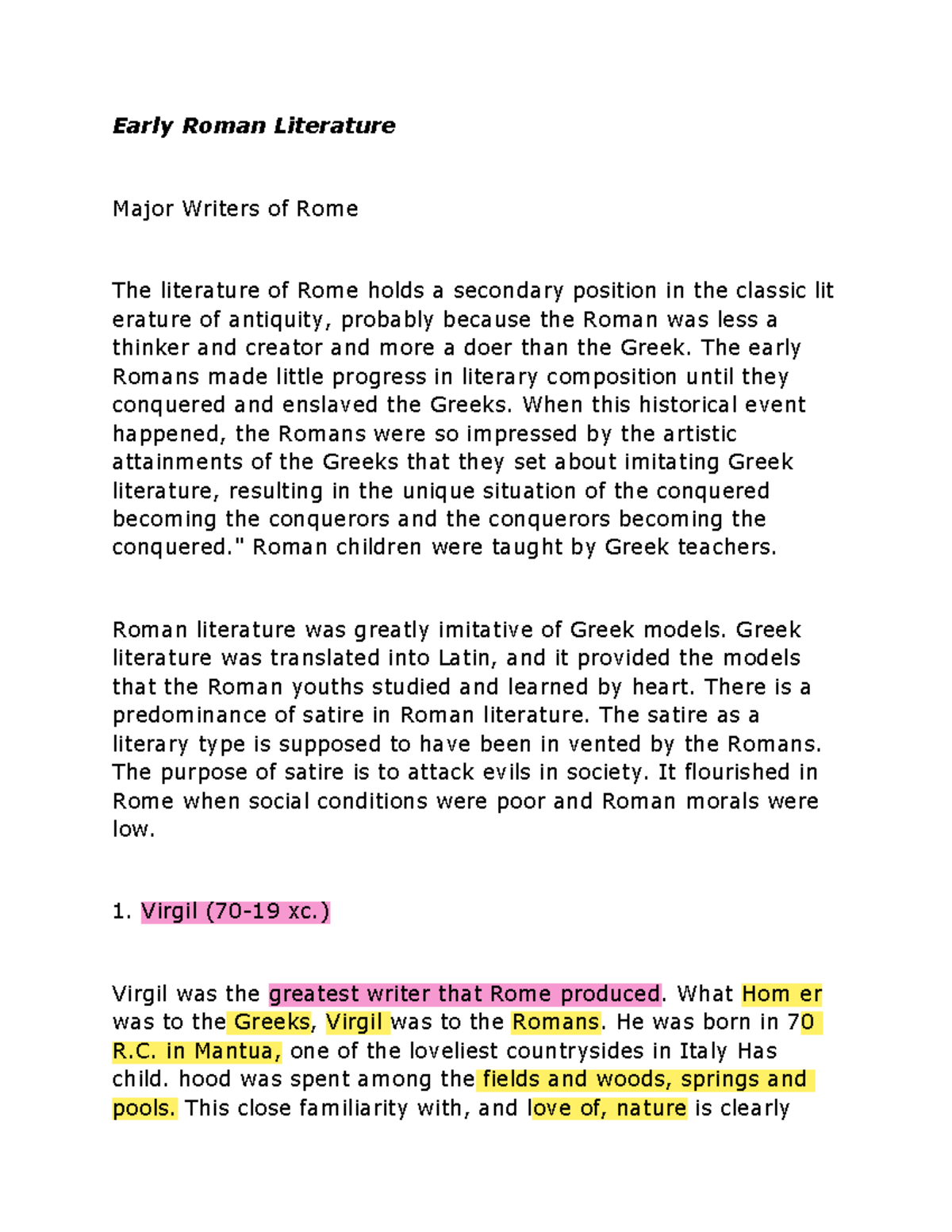 Major Writers of Rome - Early Roman Literature Major Writers of Rome ...