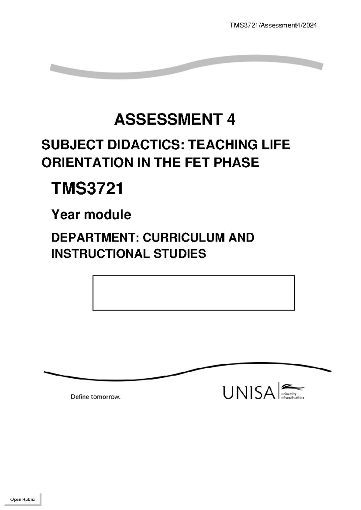 Assigment 5 tms3722 - work - ASSESSMENT 4 SUBJECT DIDACTICS: TEACHING ...