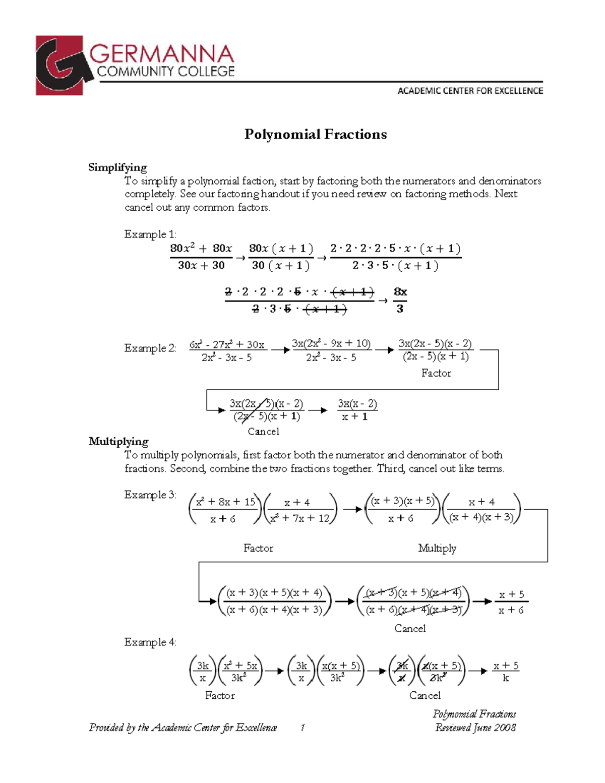 Polynomial-Fractions - Polynomial Fractions Provided by the Academic ...