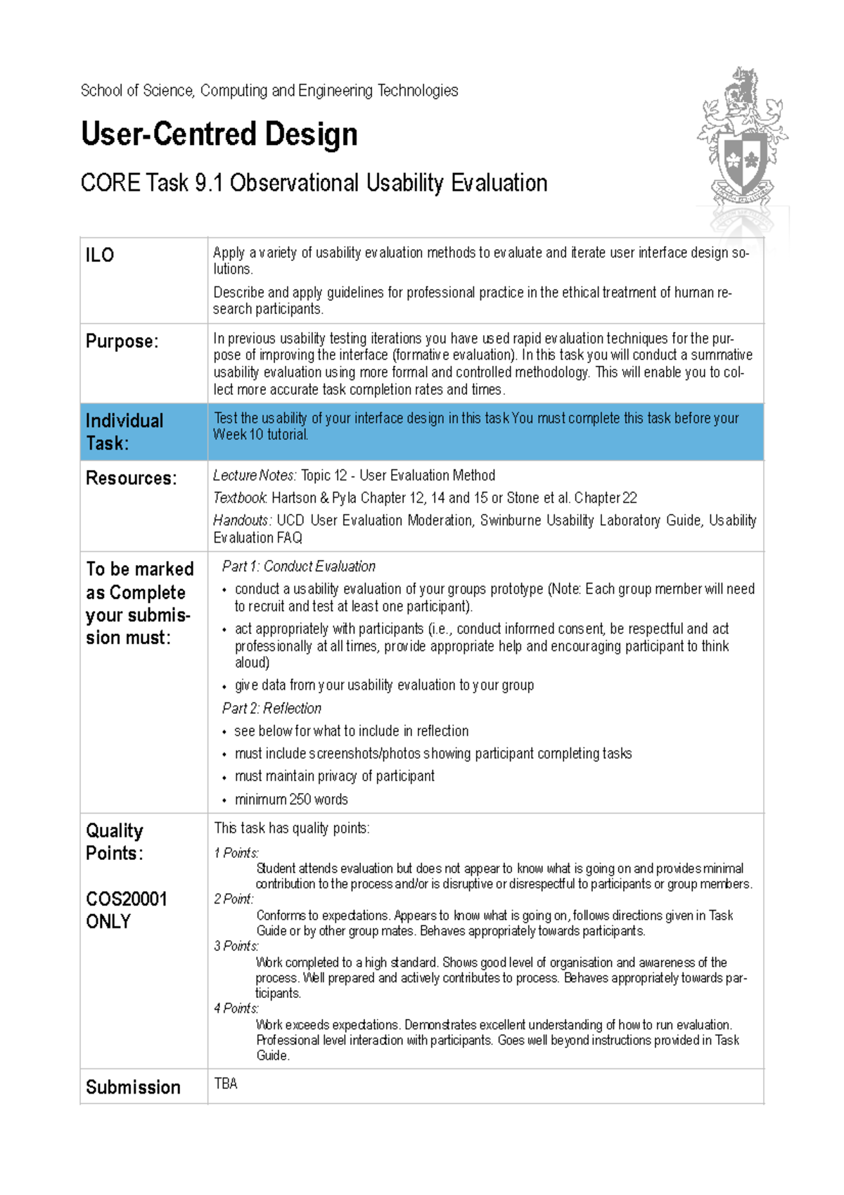 UCD 9.1 Usability Evaluation tutorial - School of Science, Computing and Engineering ...