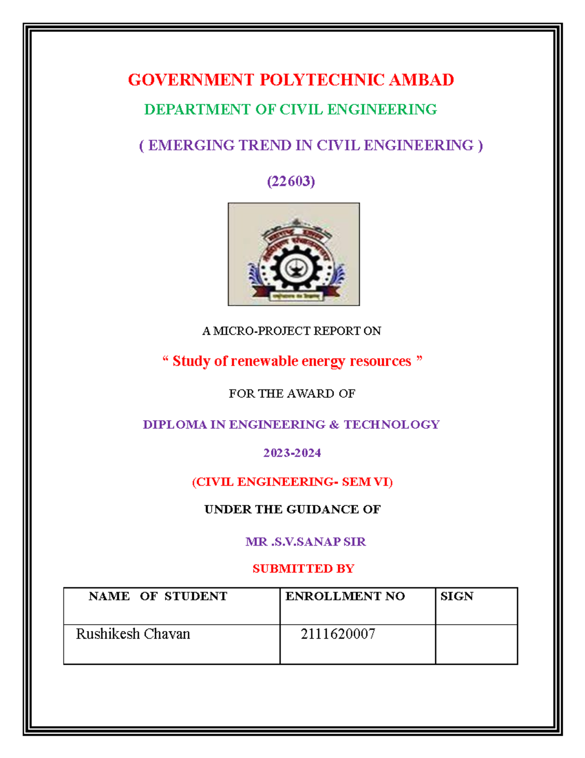 ETC Front PAGE Rushi - GOVERNMENT POLYTECHNIC AMBAD DEPARTMENT OF CIVIL ...