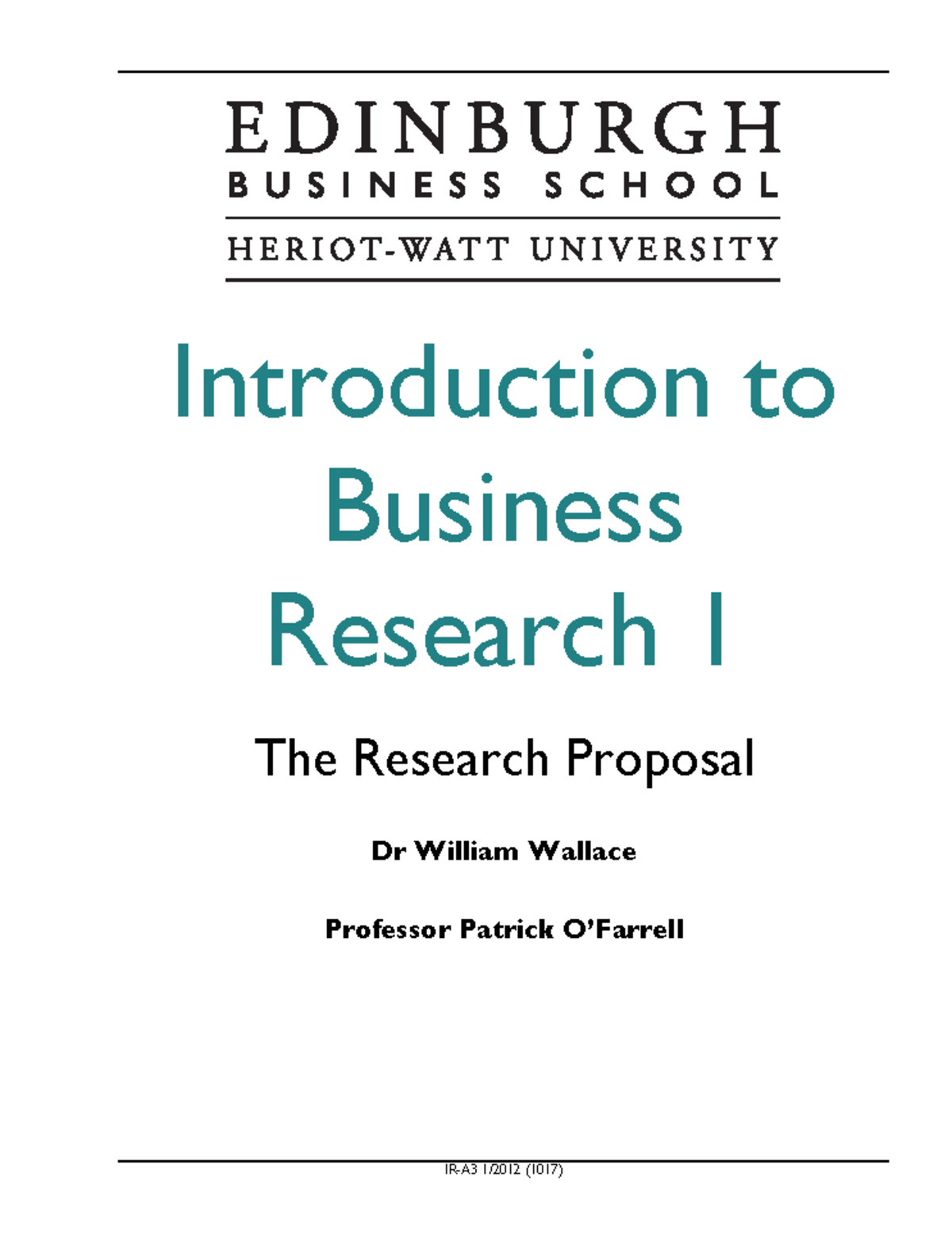 Introduction to Business Research 1 - IR-A3 1/2012 (1017) Introduction ...