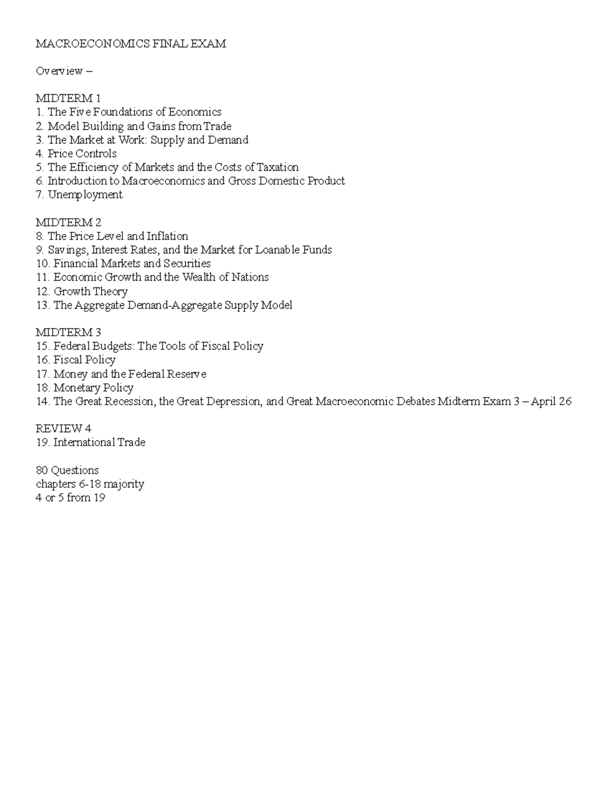 Macroecon final study guide - Overview – MIDTERM 1 The Five Foundations ...