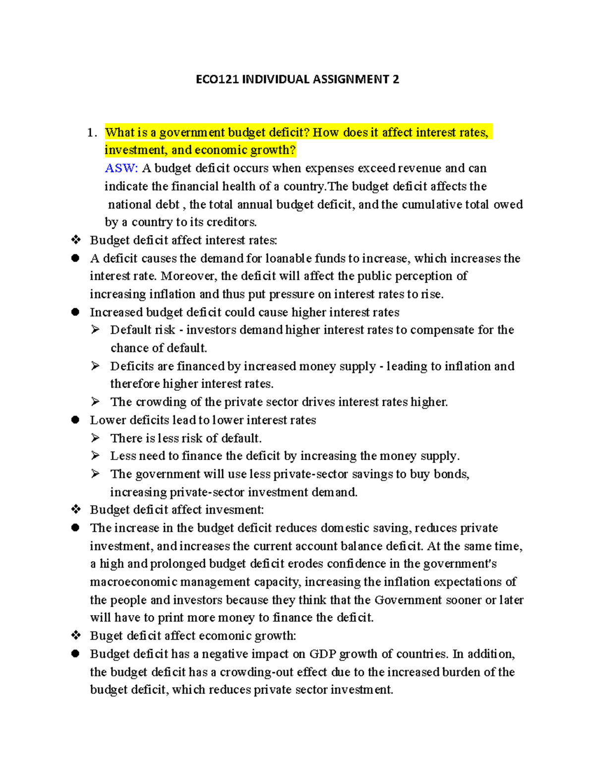ECO121 Individual Assignment 2 - ECO121 INDIVIDUAL ASSIGNMENT 2 What is ...