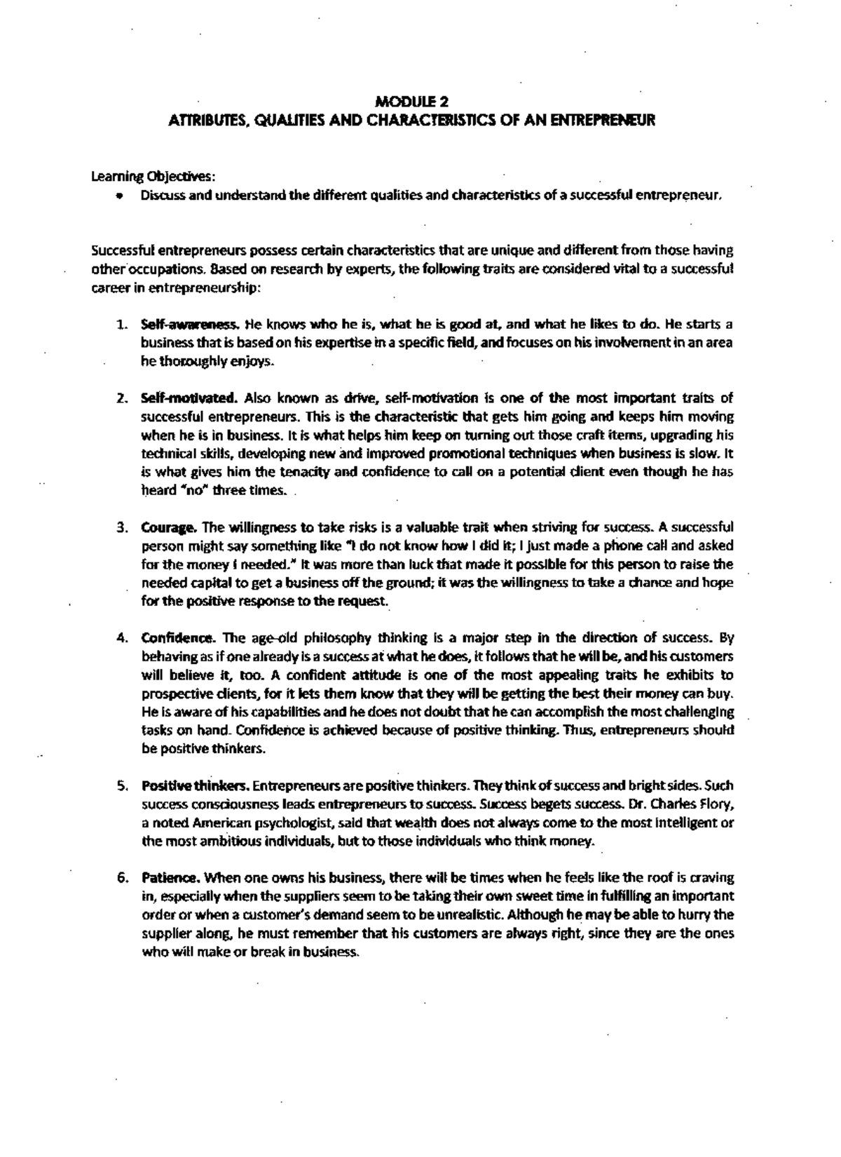 Entrep Module 2 - anajkaakk - MODLILE 2 AmlBUTEs, QUALJTIEs AND ...