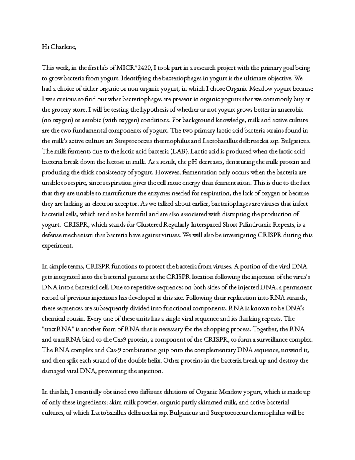 Micro Lab Assignment 1 - Hi Charlene, This week, in the rst lab of MICR ...