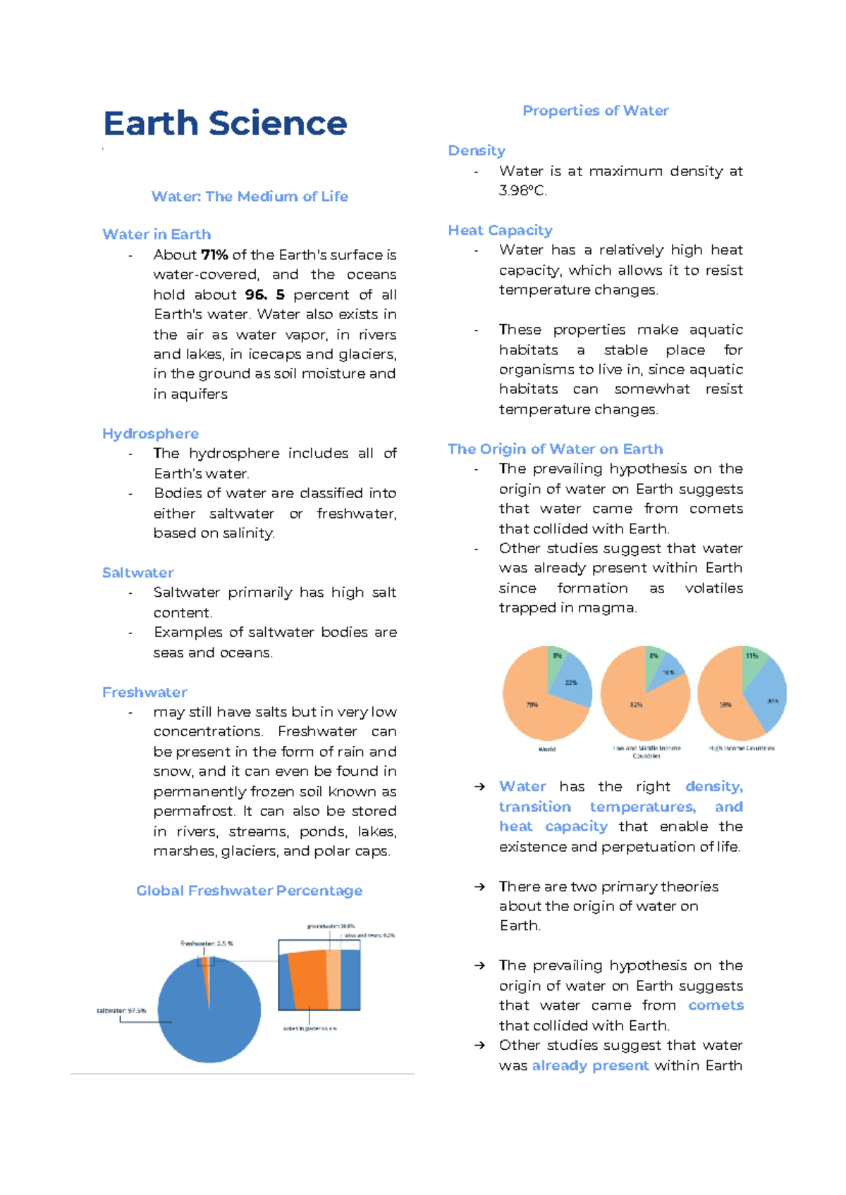 Physical Science - N/A - Earth Science Water: The Medium of Life Water ...