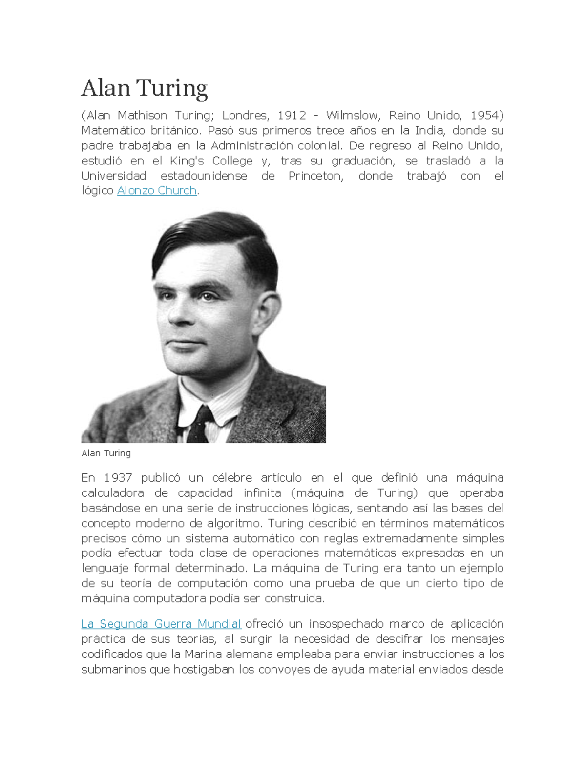 Alan Turing - fgrthfghrt - Alan Turing (Alan Mathison Turing; Londres ...