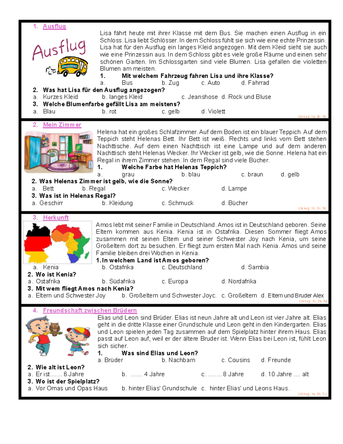 Kurze Texte A2 Übungen-Lösungen - Ausflug Lisa fährt heute mit ihrer ...