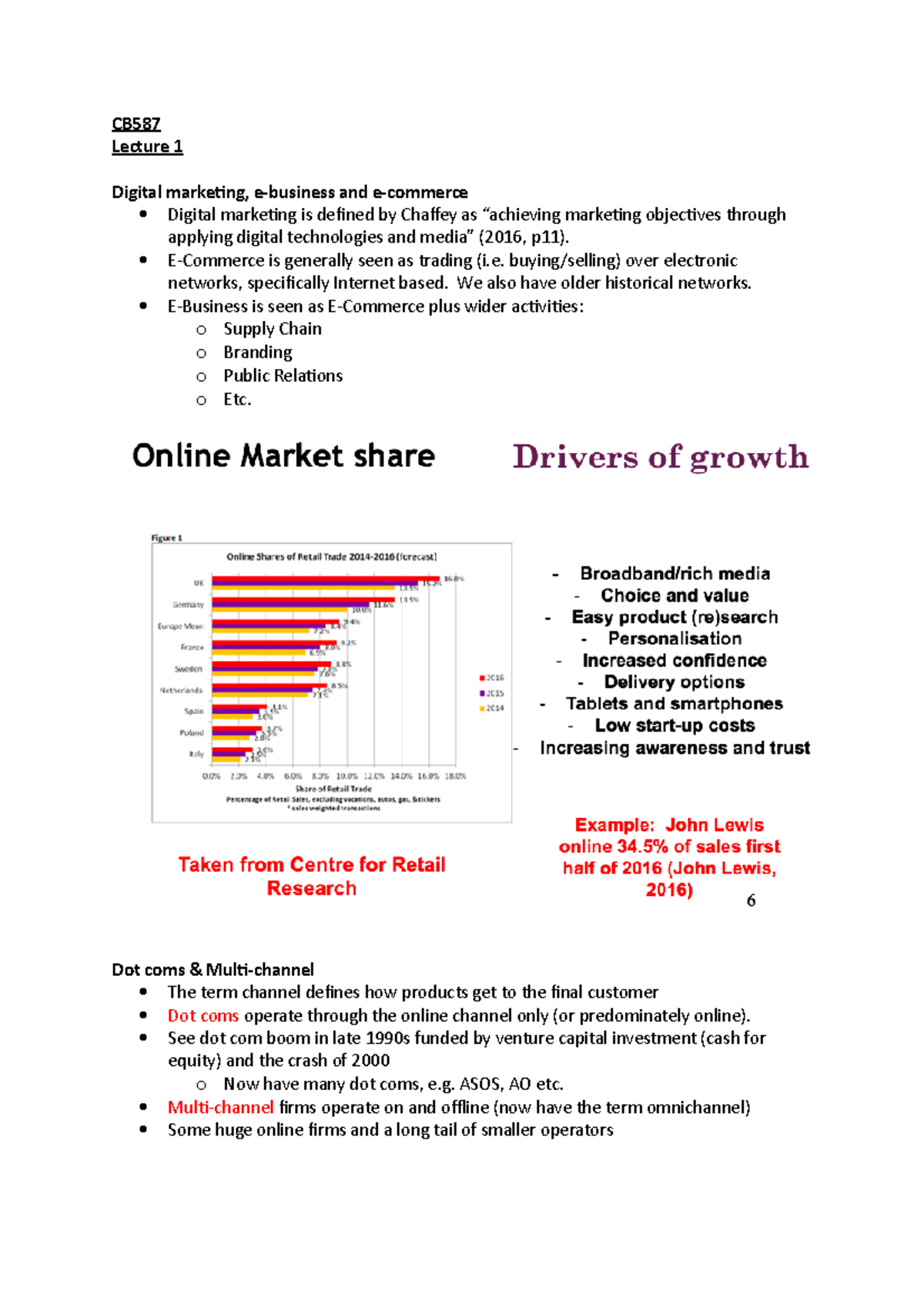 Lecture 1 In Class Notes - CB Lecture 1 Digital marketing, e-business ...