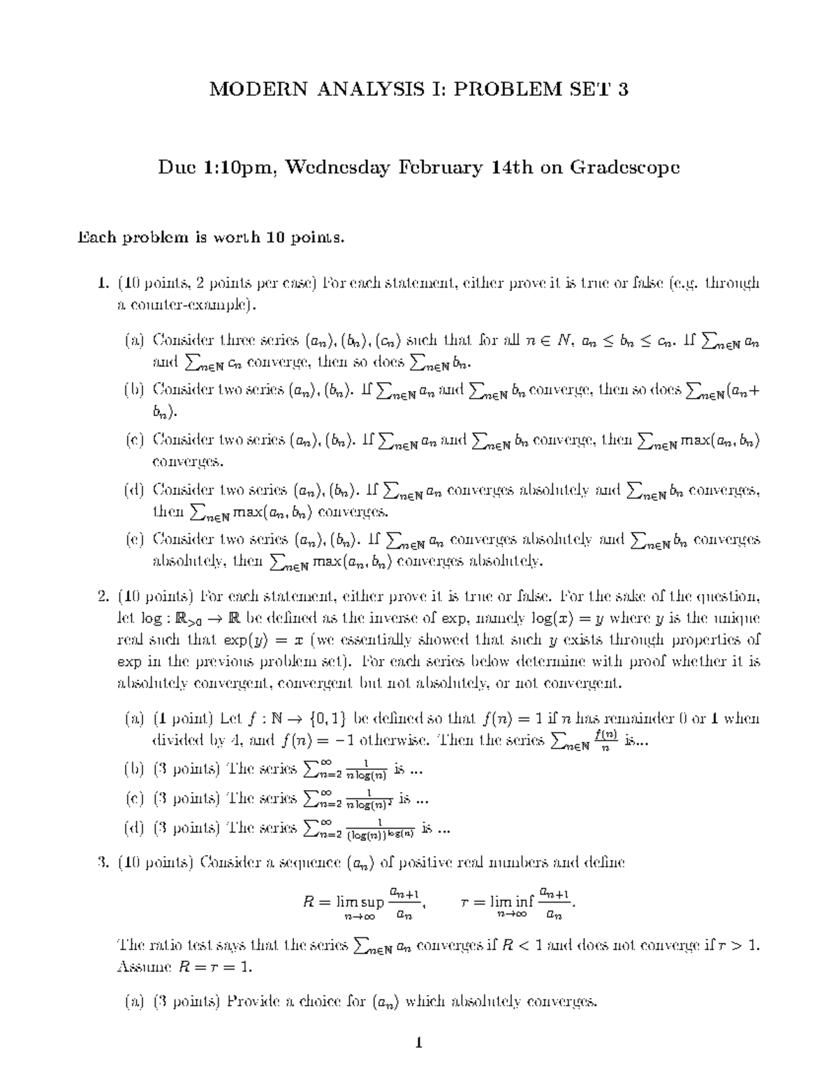 PSet3 - sergsreg - MODERN ANALYSIS I: PROBLEM SET 3 Due 1:10pm, Wednesday February 14th on - Studocu
