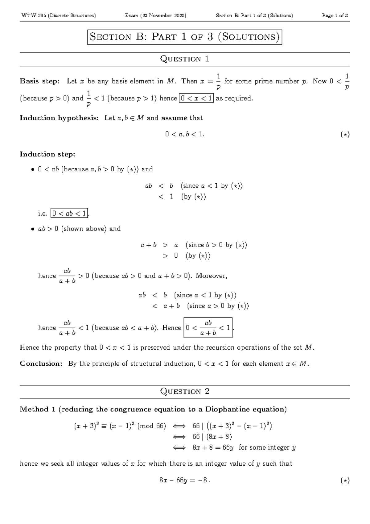 WTW 285 November Exam 2020 Solutions - Section B: Part 1 of 3 ...