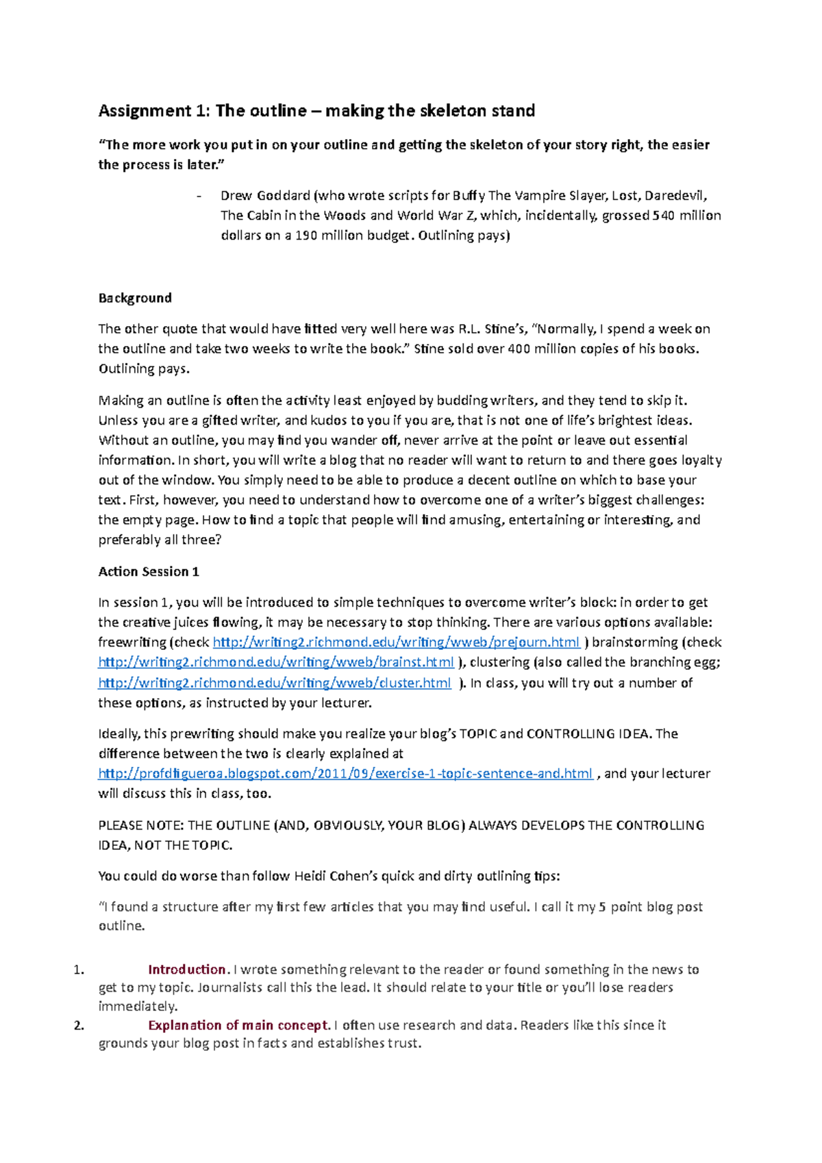 Assignment 1 The Outline Making the Skeleton Stand - Assignment 1: The ...