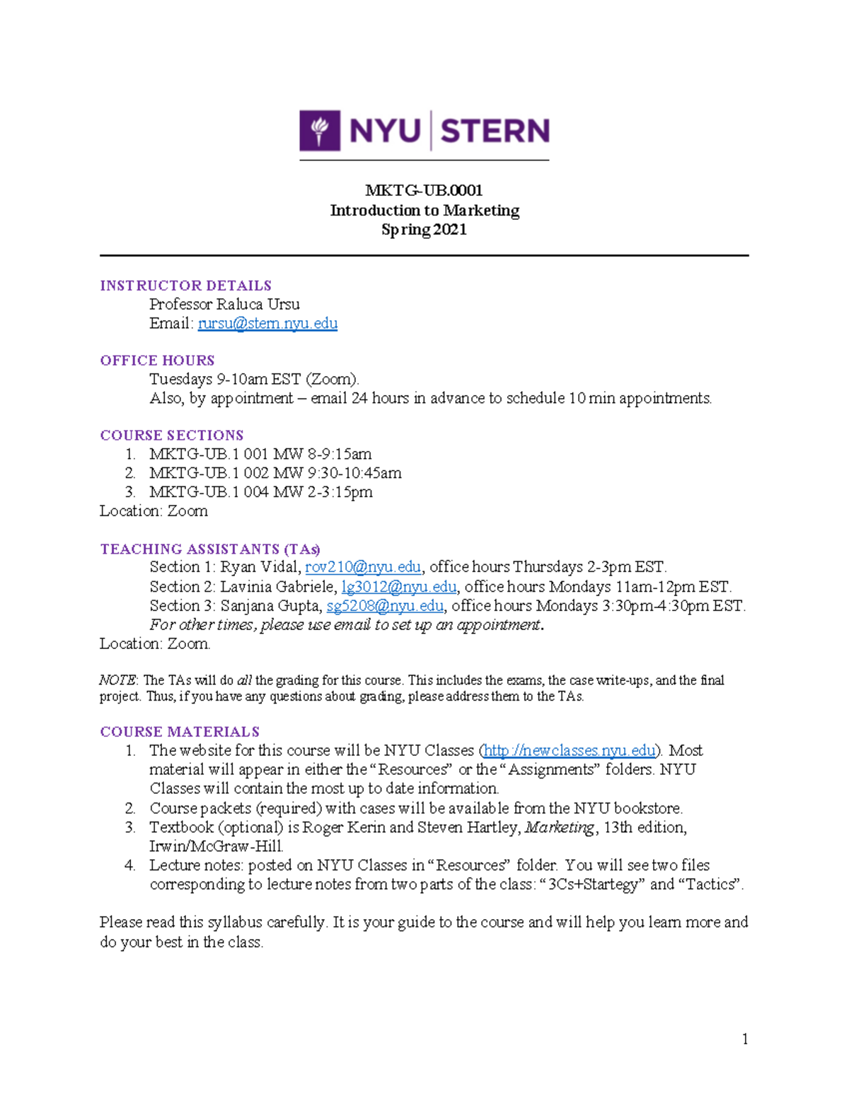 Intro to marketing syllabus - MKTG-UB. Introduction to Marketing Spring ...