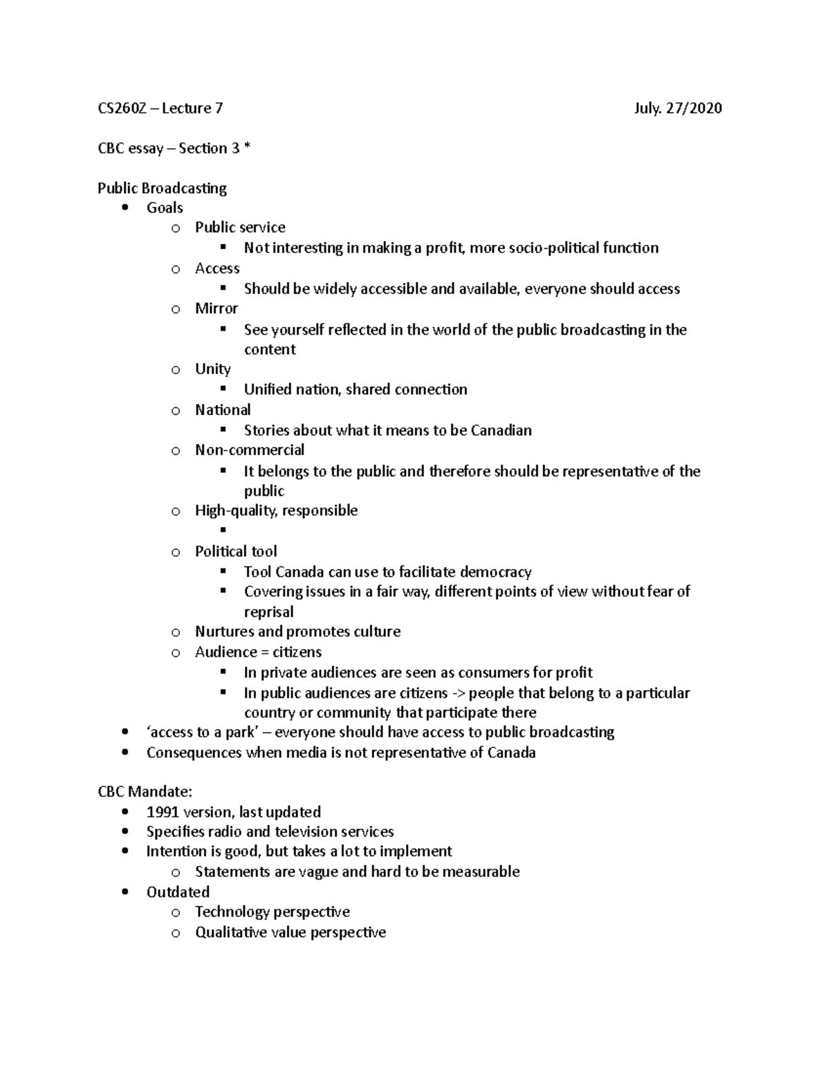 CS260 Z – Lecture 7 (July. 27) - CS260Z – Lecture 7 July. 27/ CBC essay ...