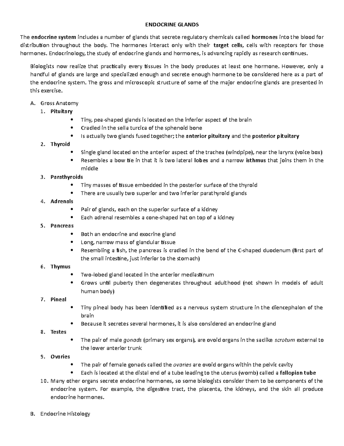 Ana Phy Lab - ENDOCRINE GLANDS The endocrine system includes a number ...