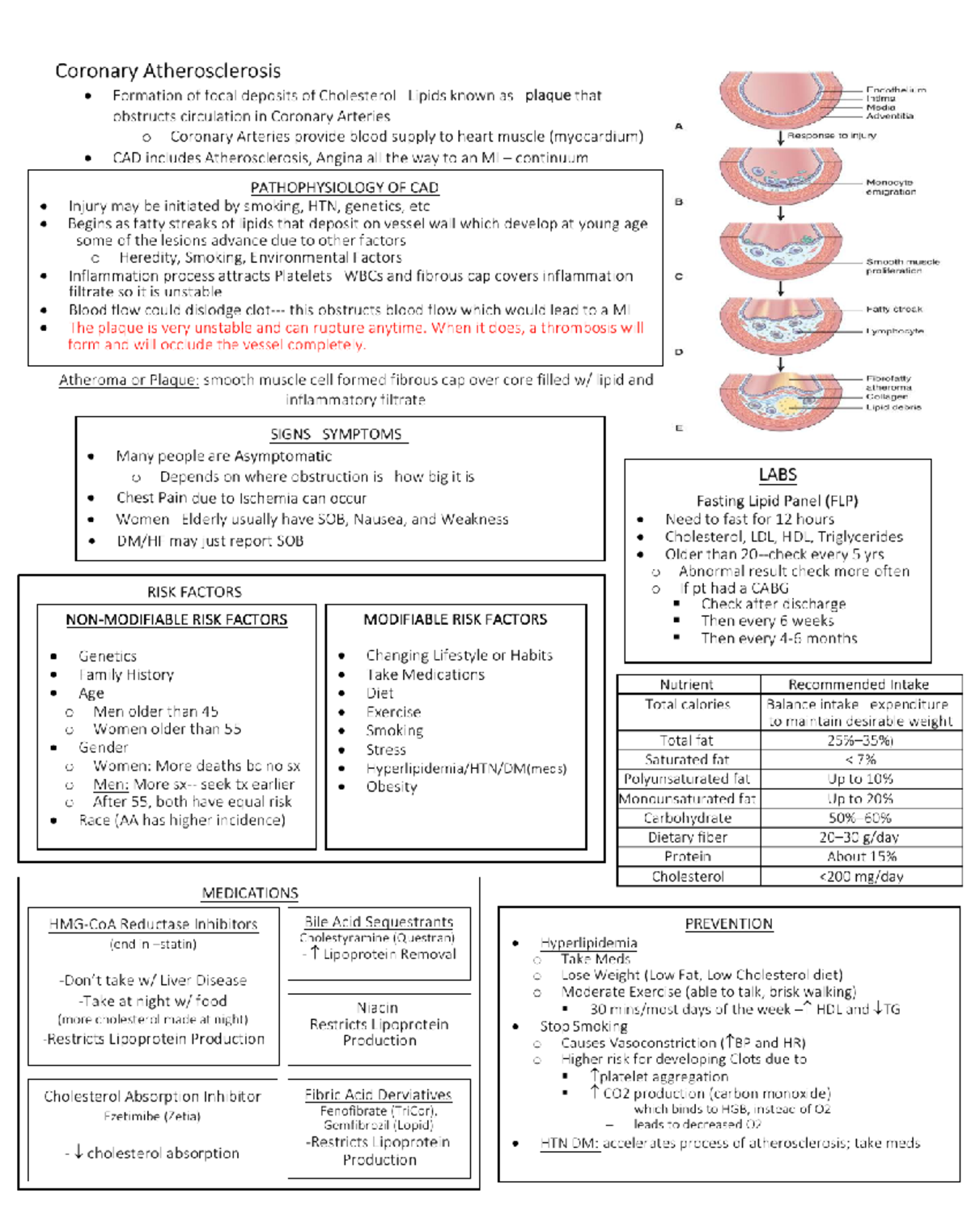 Coronary Arth - study guide - Nur0081 - Studocu
