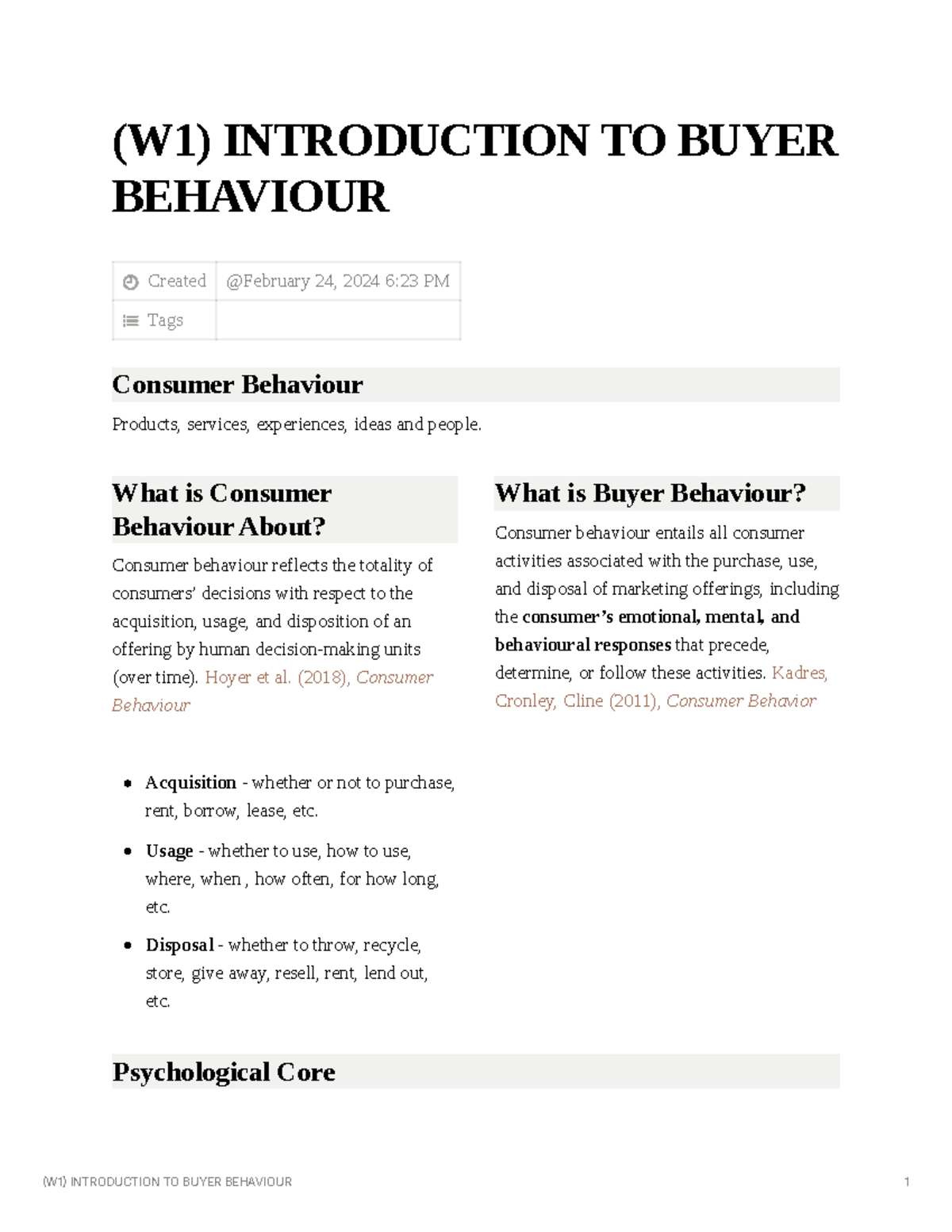 (W1) Introduction TO Buyer Behaviour - (W1) INTRODUCTION TO BUYER ...