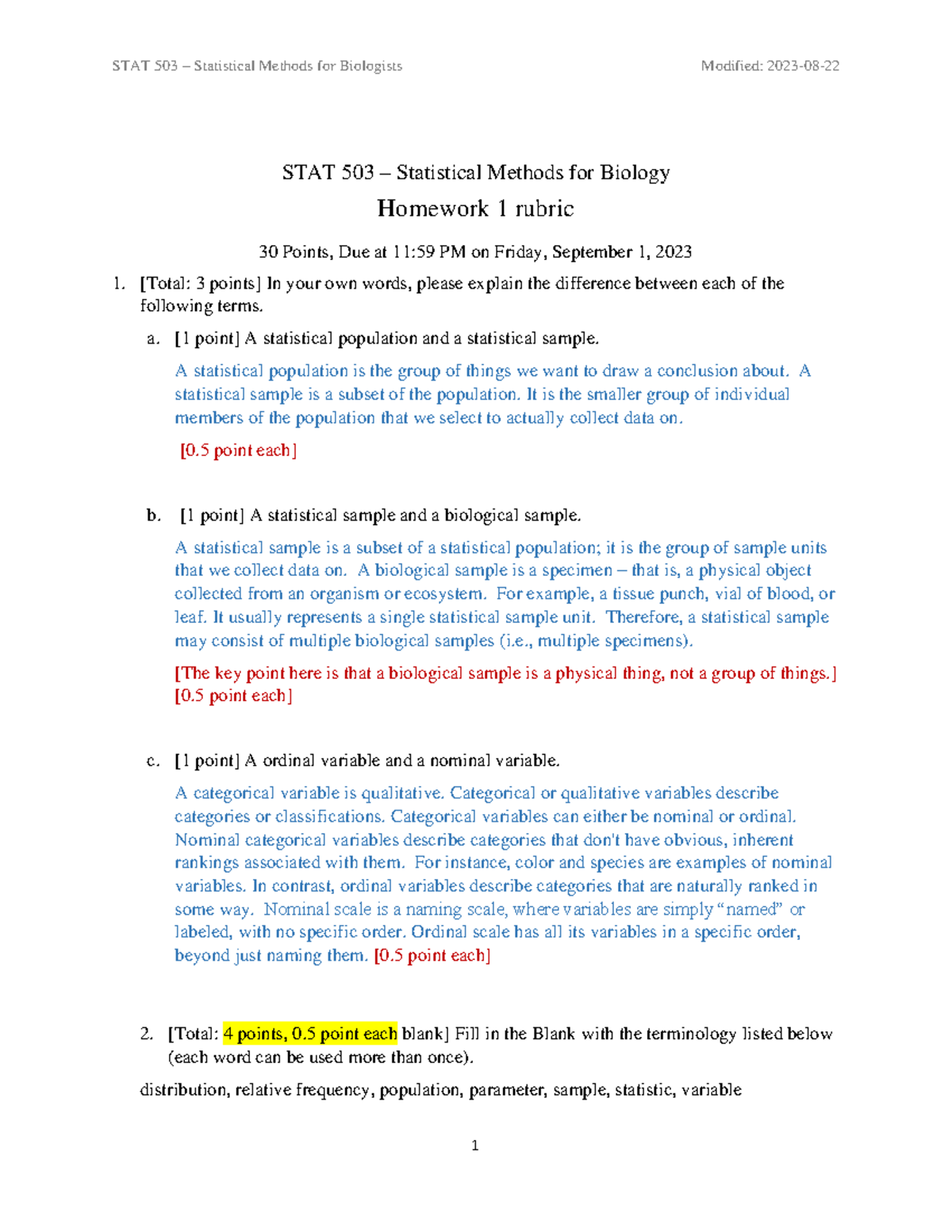 STAT503 2023 HW Key - HW answer key - STAT 503 – Statistical Methods ...