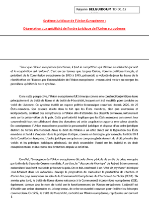 SJUE cours 1 - Système juridique de l’Union Européenne Ouvrage: F ...
