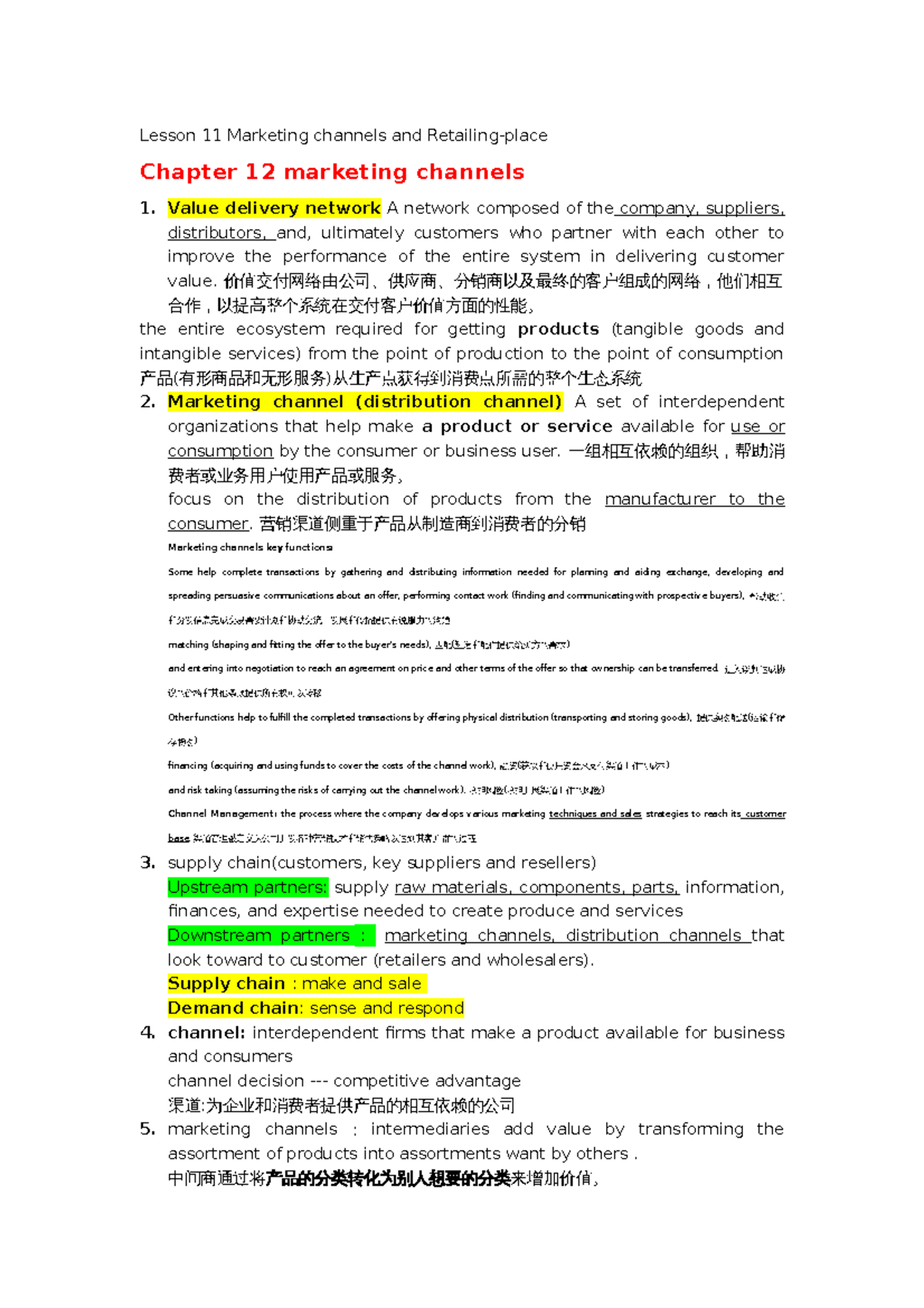 Lesson 11 Marketing channels and Retailing - Lesson 11 Marketing ...