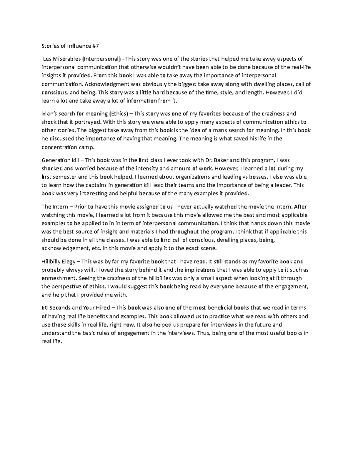 SI 7 - Stories of influence. - Stories of Influence #7 Les Misérables ...