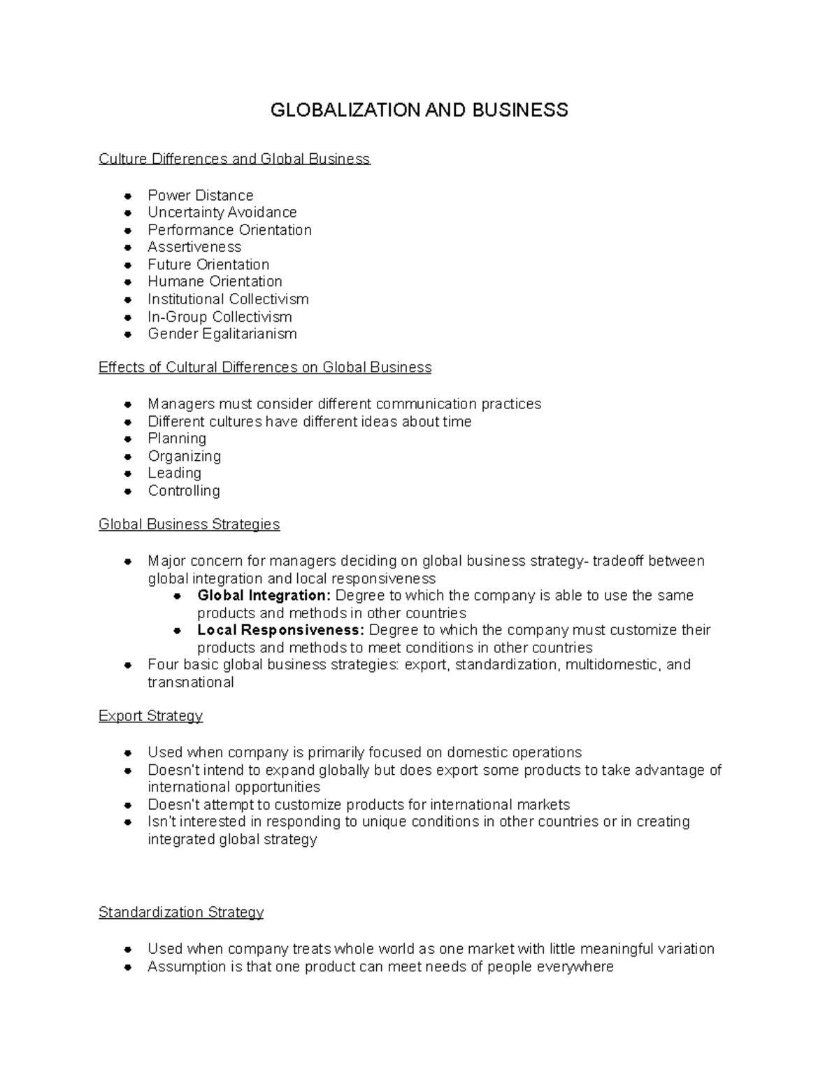 BUS 200 Notes Globalization and Business Part 2 - GLOBALIZATION AND ...