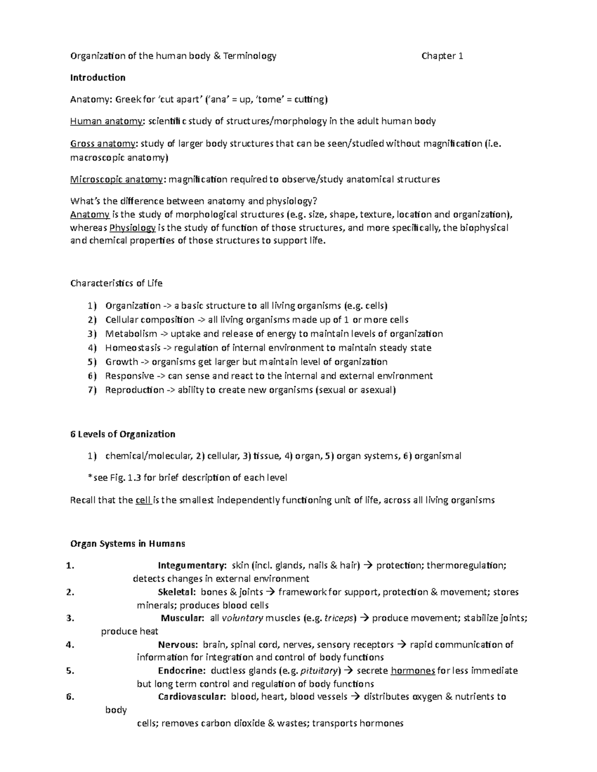 Ch1 Organization Terms - Organization of the human body & Terminology ...