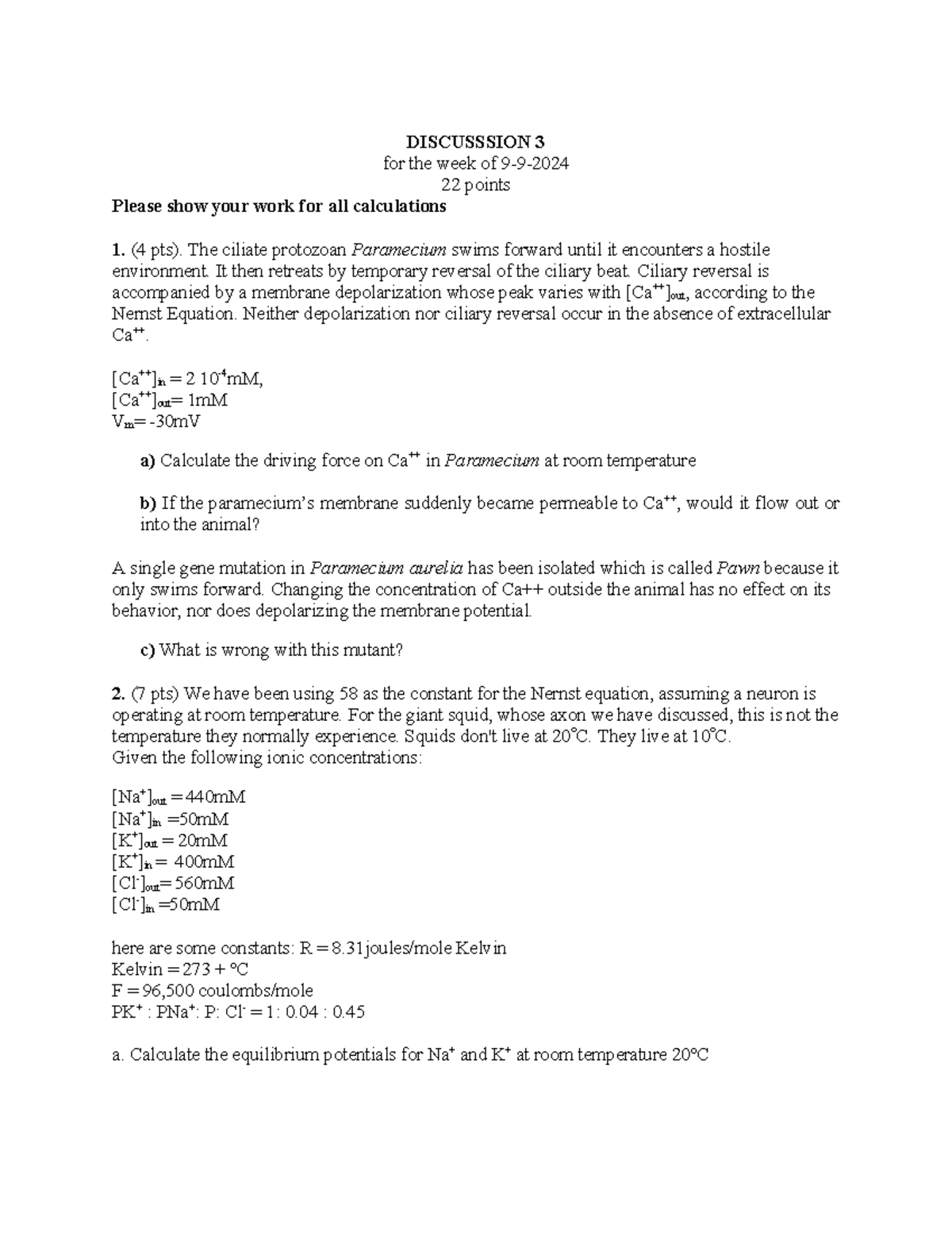 Disc 3 - Practice using the Nernst equation and finding equilibrium ...