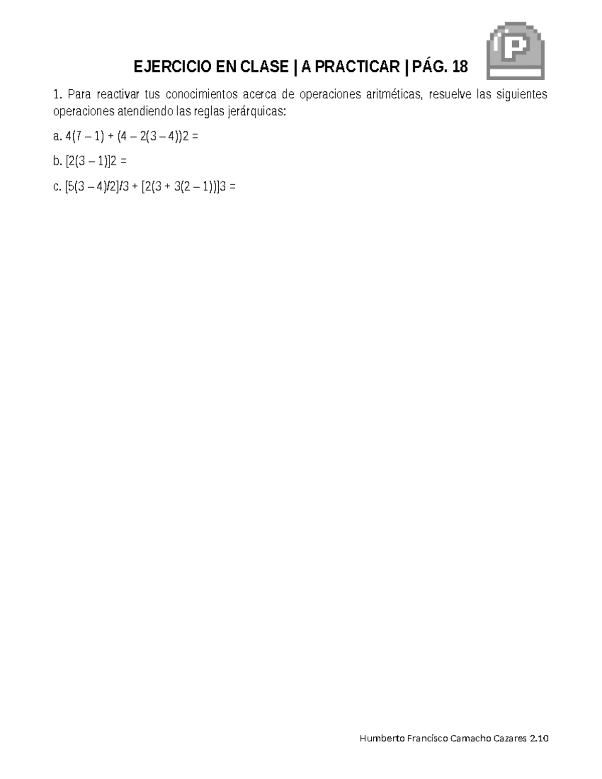 Cuadernillo DE Trabajo Segundo - EJERCICIO EN CLASE | A PRACTICAR | PÁG. 18 Para reactivar tus ...