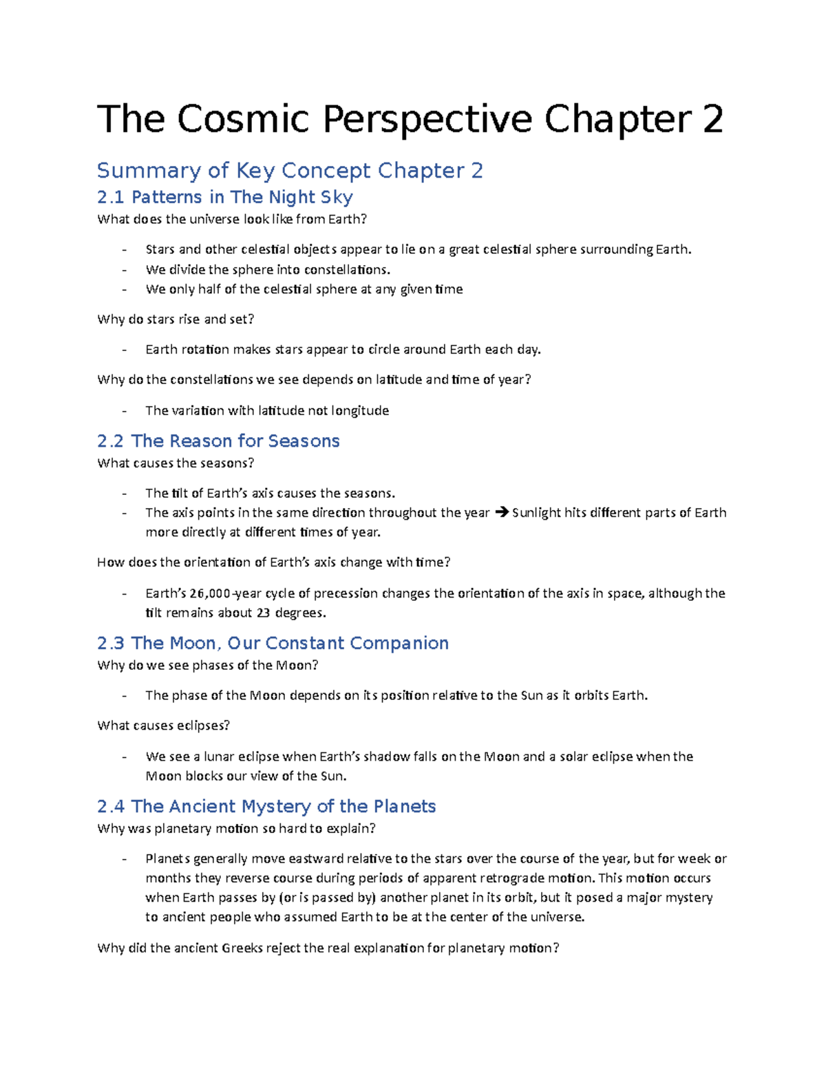 The Cosmic Perspective Chapter 2 Sum - We divide the sphere into constellations. - We only half ...