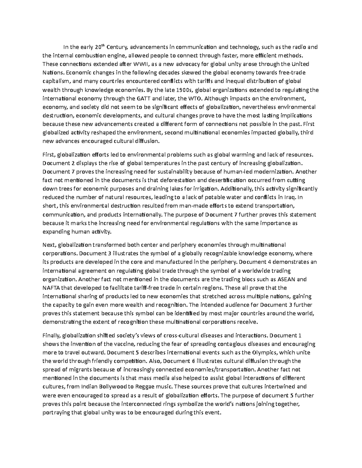 Unit 9 DBQ WHAP Globalization - In the early 20th Century, advancements ...