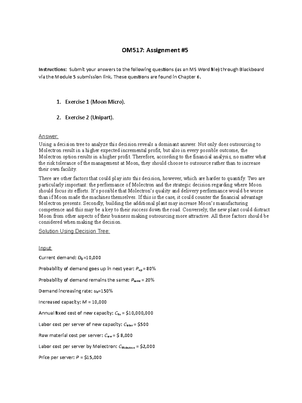 Assignment 5 Solutions - OM517: Assignment Instructions: Submit your ...