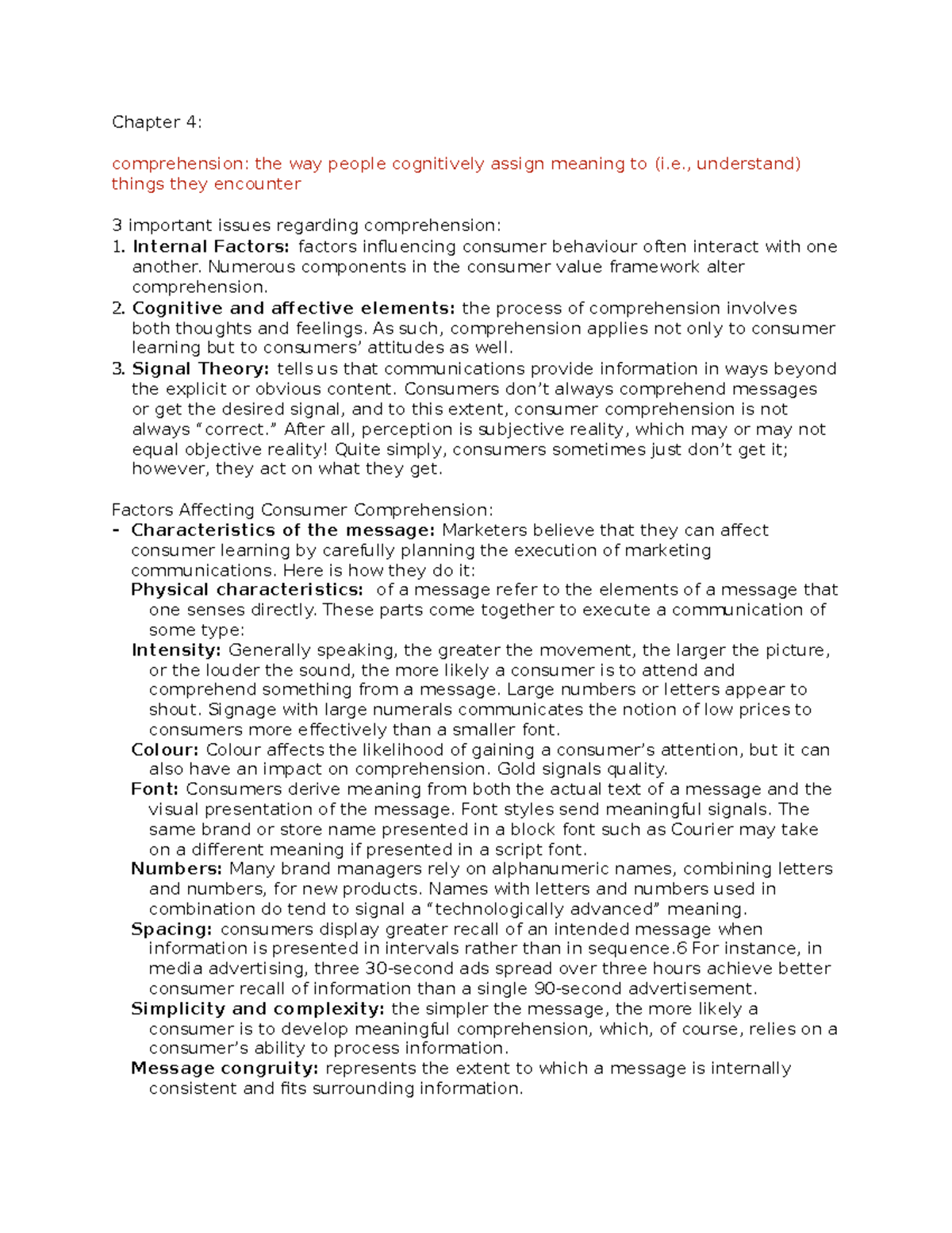 Chap 4 - Notes - Chapter 4: comprehension: the way people cognitively ...