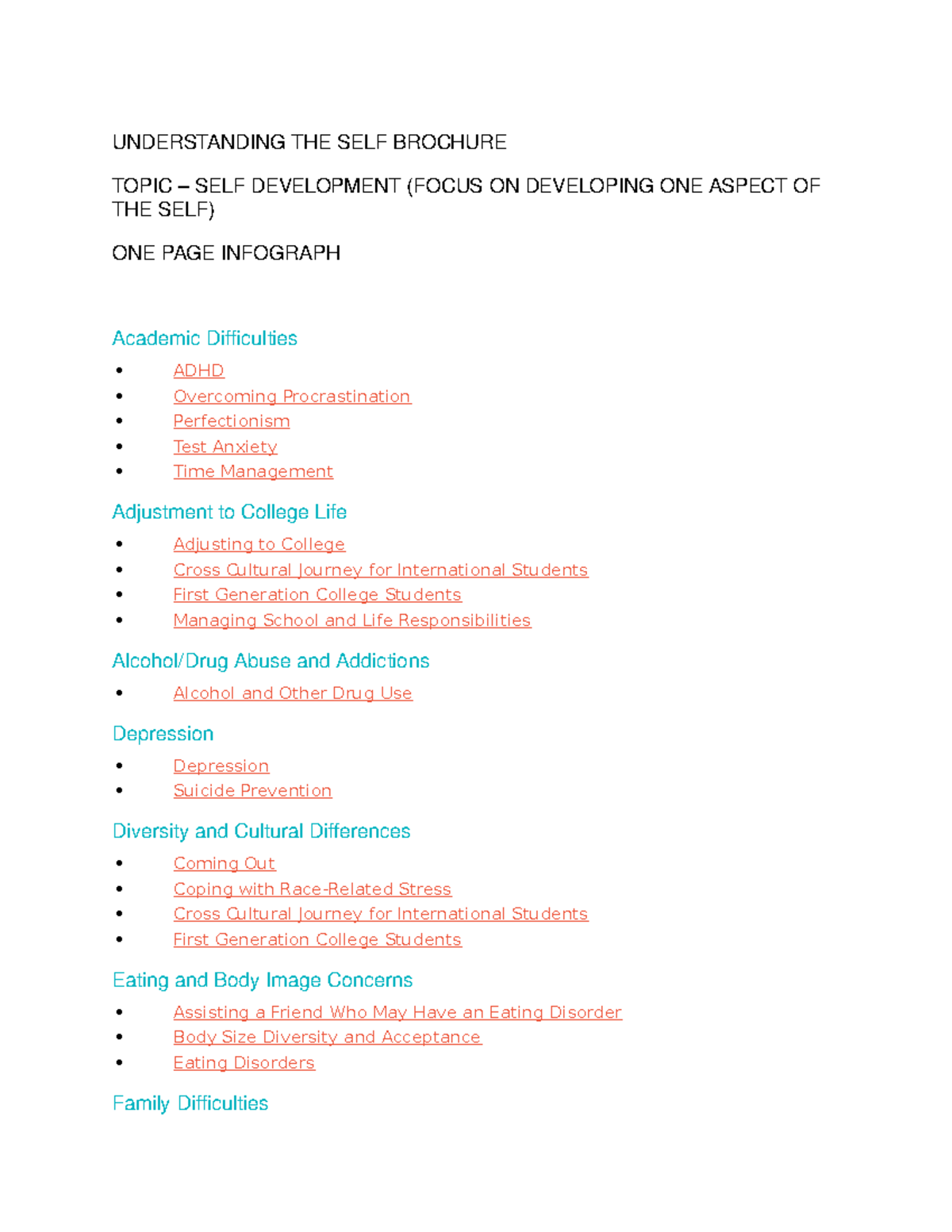 Understanding THE SELF Brochure - UNDERSTANDING THE SELF BROCHURE TOPIC ...